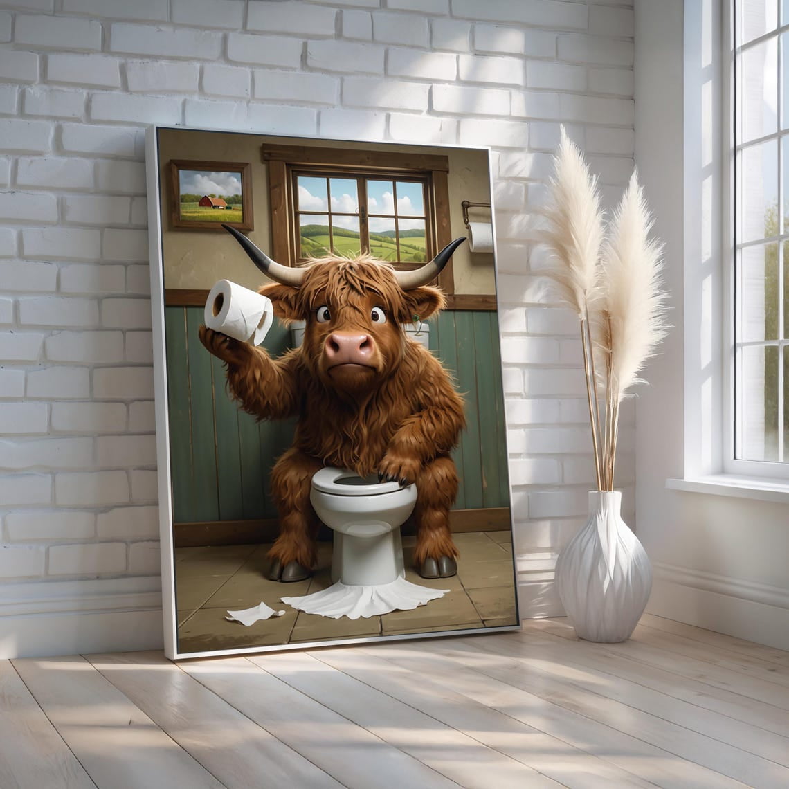 Funny Highland Cow Bathroom Art | Farmhouse Bathroom Humor Wall Decor ...