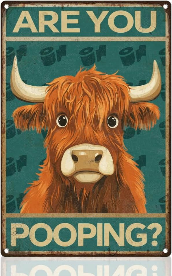 Funny Highland Cow Bathroom Sign Wall Decor Are You Pooping Metal Tin ...