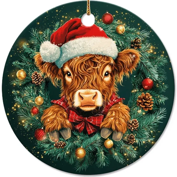 Funny Highland Cow Chris.Tmas Ornament, Ceramic Farm Animal Festive ...