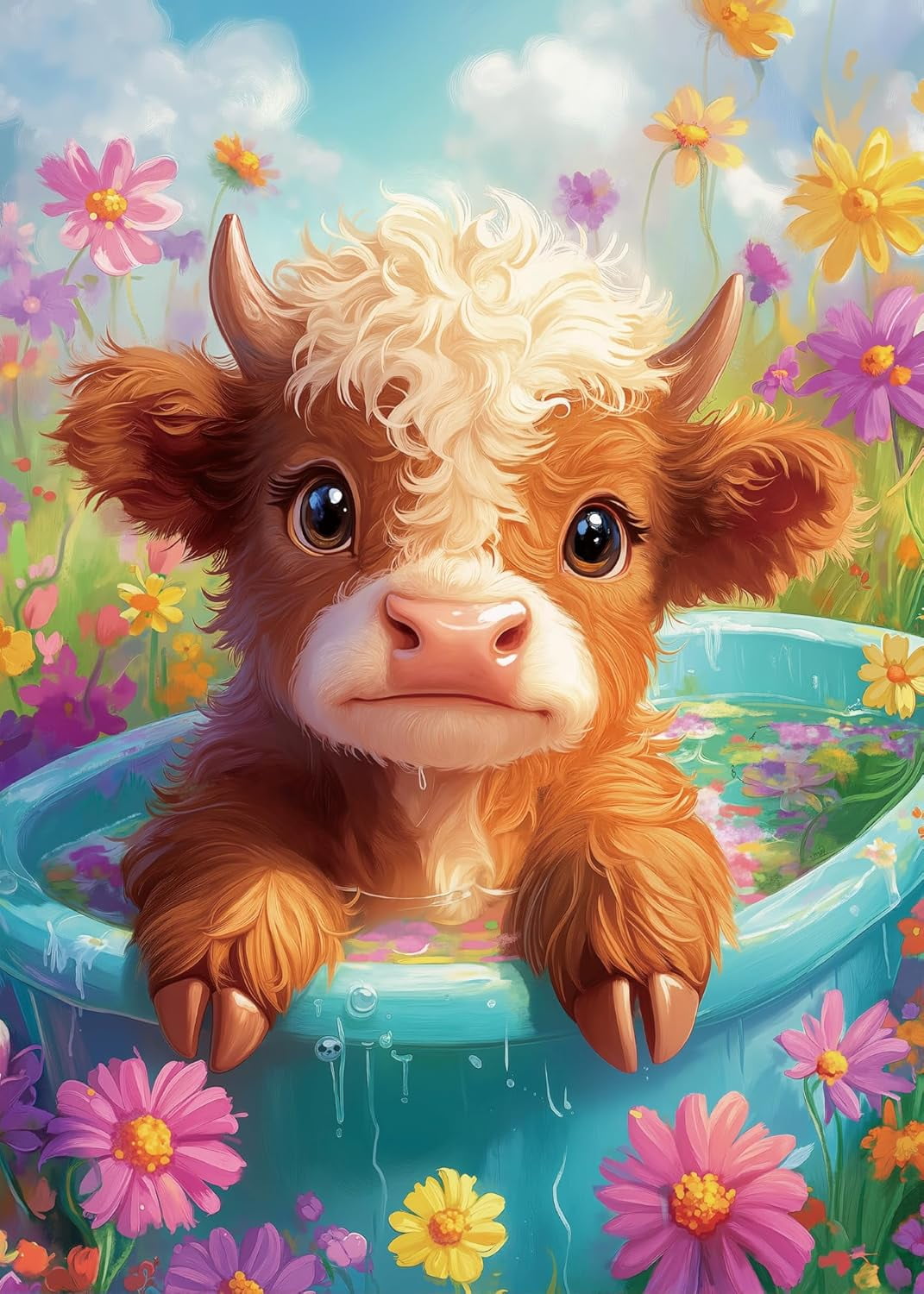 Funny Highland Cow Puzzle for Adults 1000 Pieces Nature Colorful Flower ...