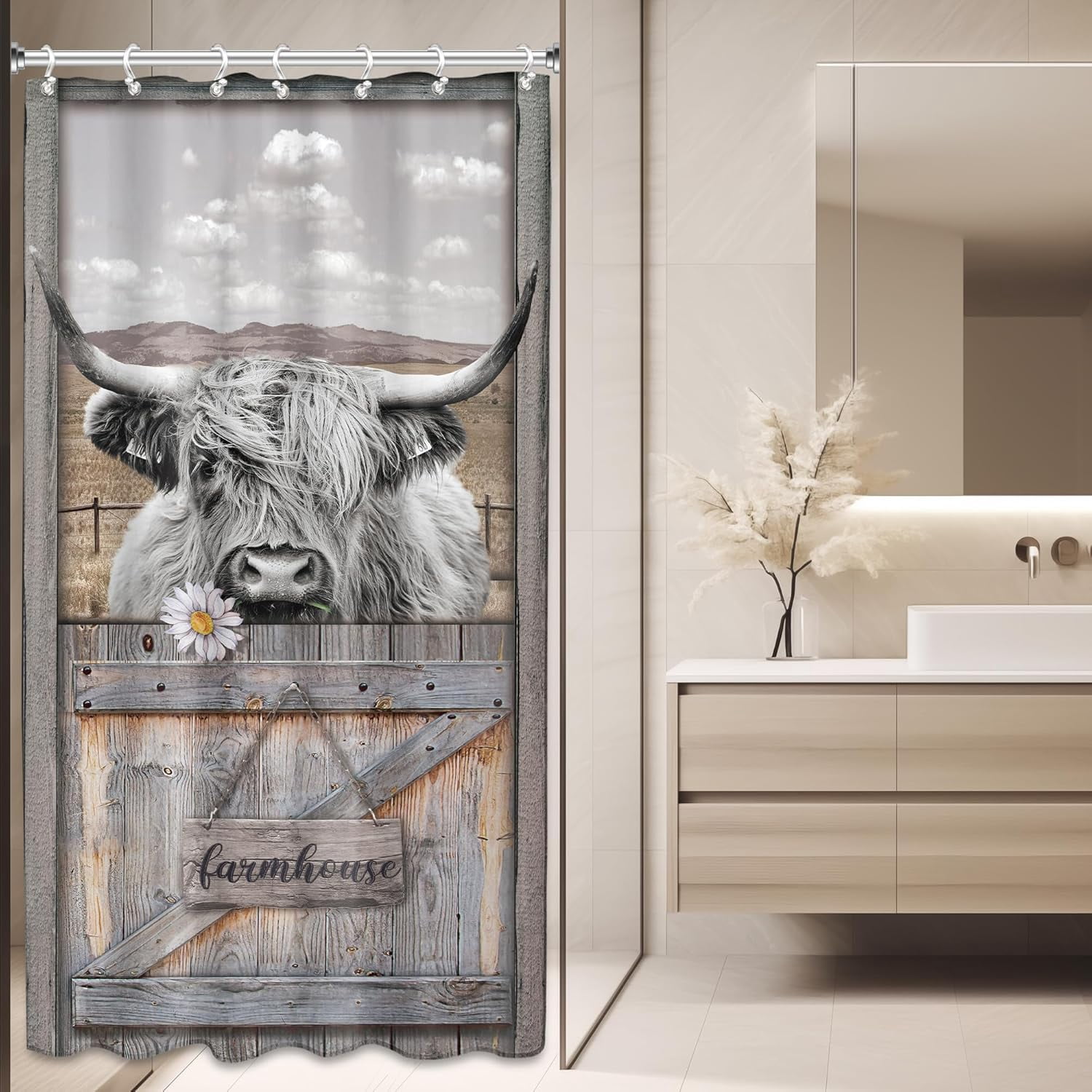 Funny Highland Cow Shower Curtain Bull Farmhouse Hilarious Western ...