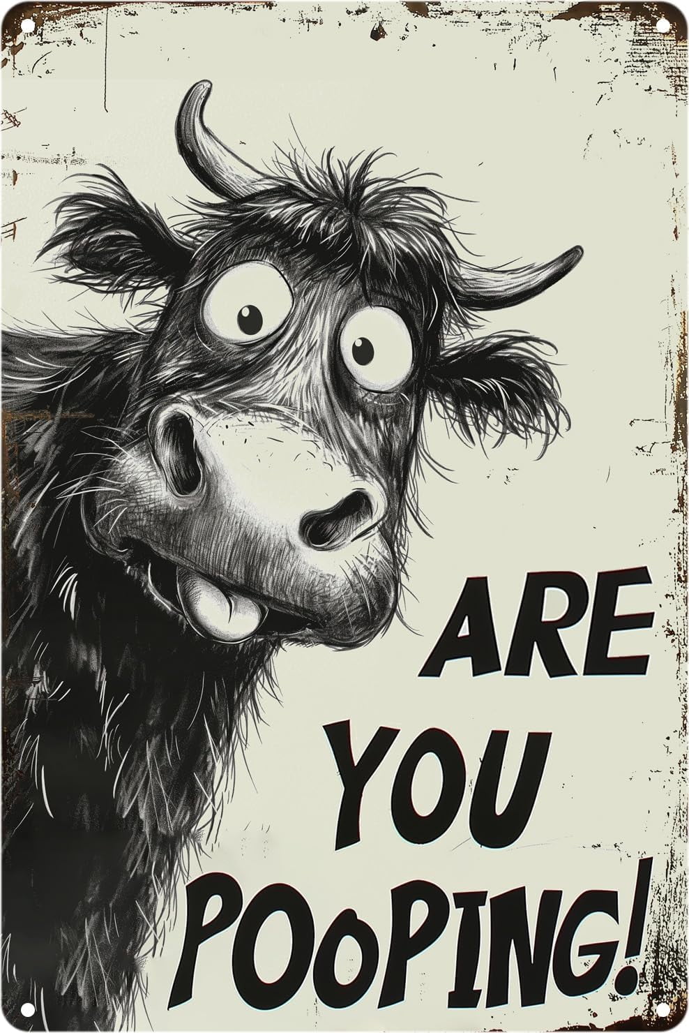 Funny Highland Cow Tin Sign "Are You Pooping?" Home Bathroom Wall Decor ...