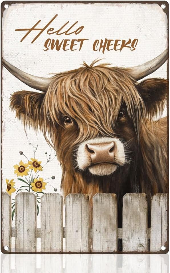 Funny Highland Cow Western Retro Bathroom Wall Decor Metal Tin Sign 8 ...