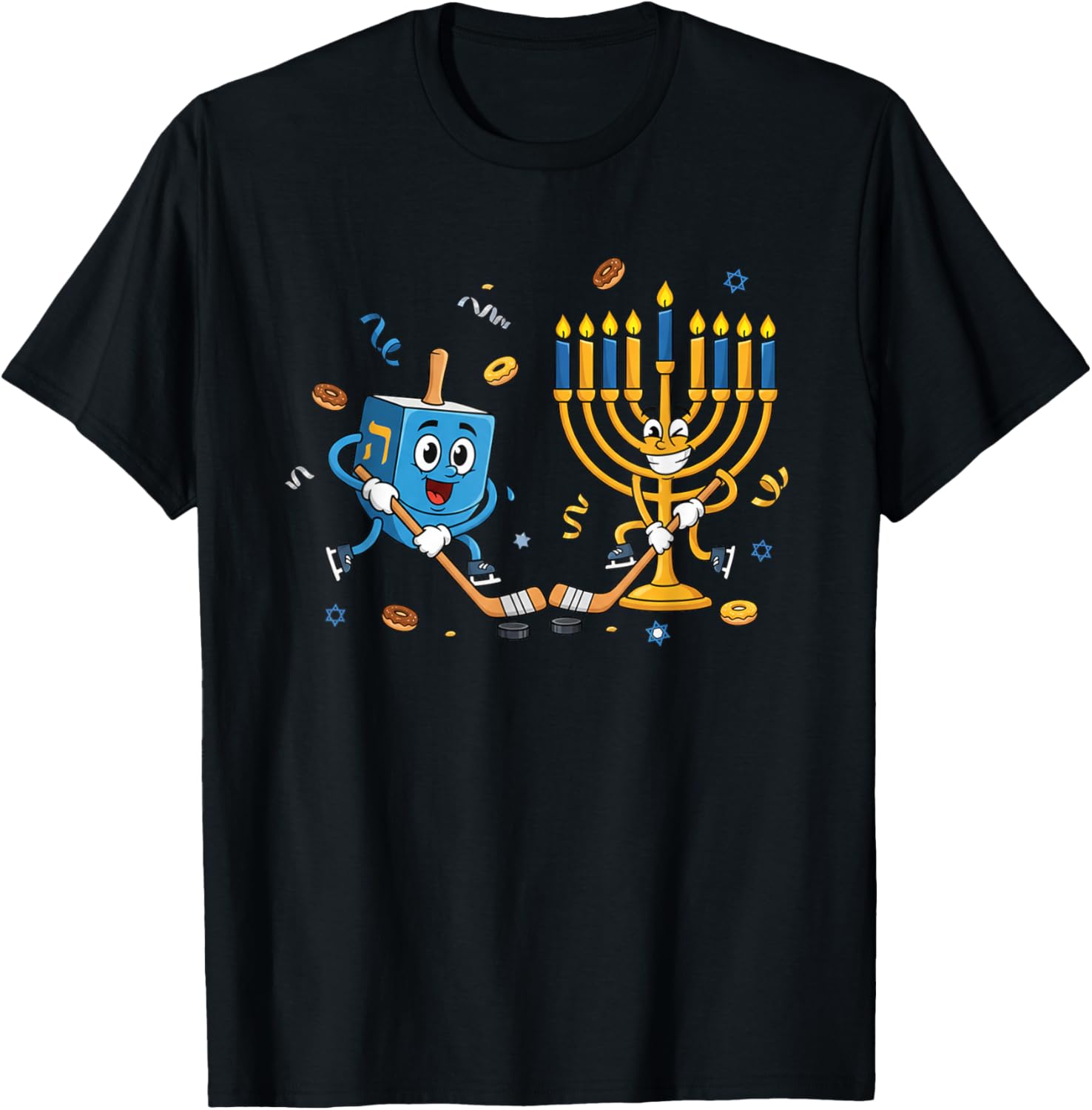 Funny Hockey Dreidel Menorah Hanukkah Kids Womens Mens T-Shirt ...