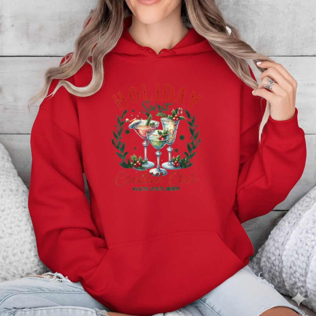 Funny Holiday Cocktail Party Spirit Festive Pajama Style Graphic Hoodie ...