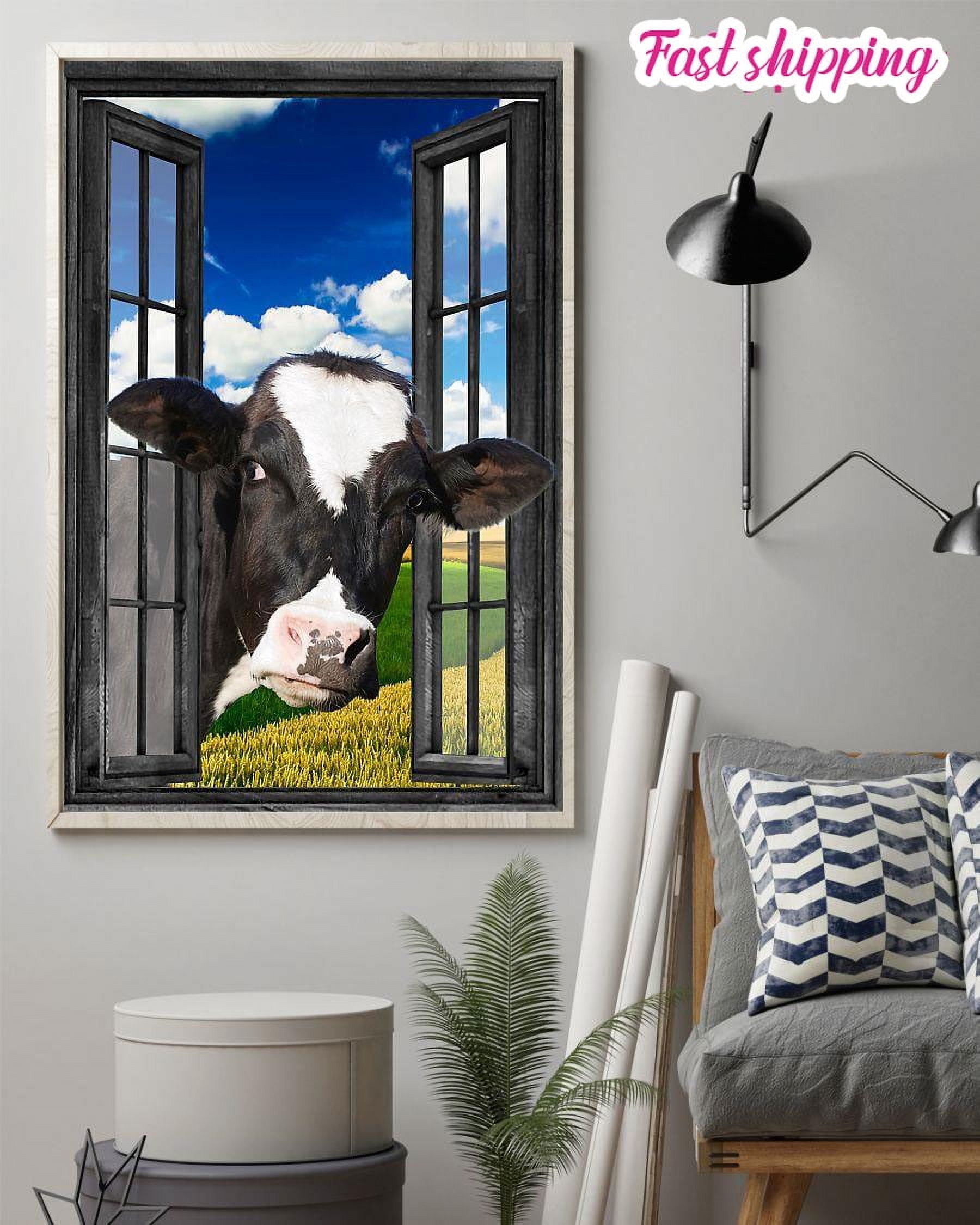 Funny Holstein Cow Window View Poster Wall Art Vertical 24 x 36 Inch ...