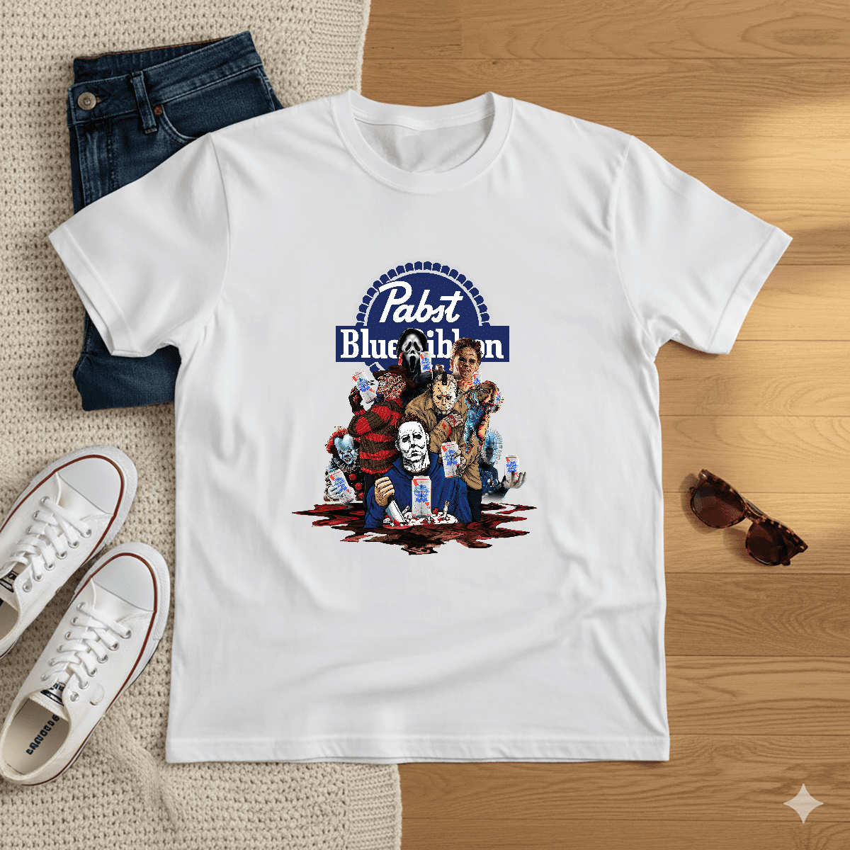 Funny Horror Icons Blue Ribbon Party Parody Graphic Art Unisex T-Shirt ...