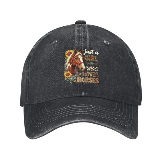 Funny Horse Baseball Cap with Floral Sunflower Denim Adjustable Horse ...