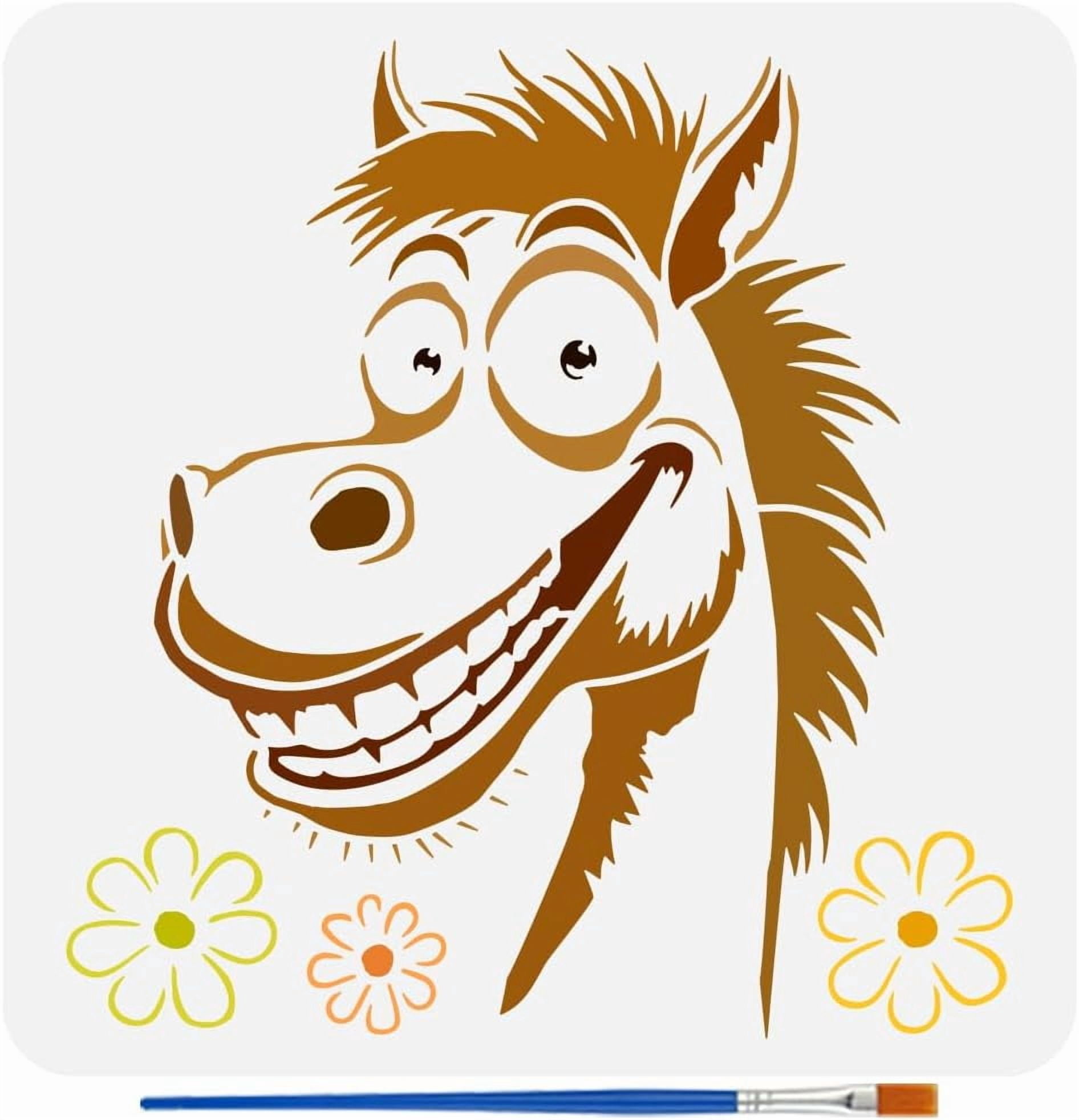 Funny Horse Stencil for Painting with Brush 11.8x11.8inch Reusable ...