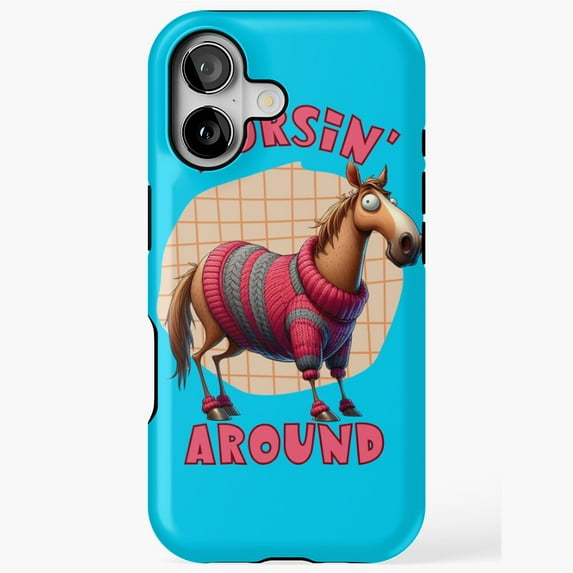 Funny Horsin Around Cartoon Graphic Phone Case with iPhone 17 to 11 Pro ...