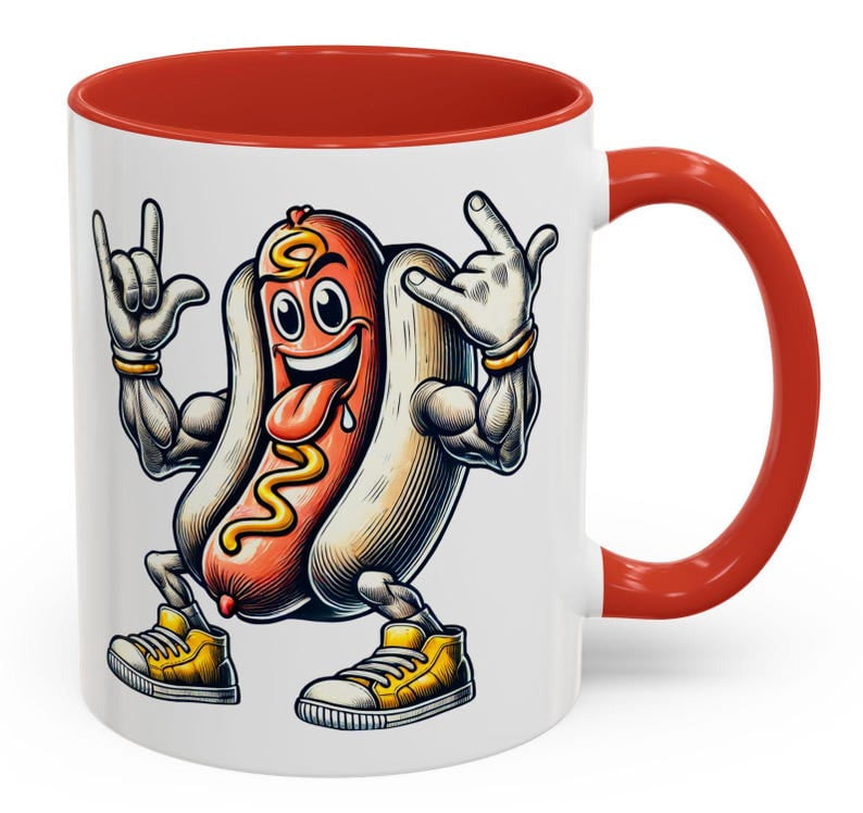 Funny Hot Dog Mug with Muscles and Sneakers ,Cool C1Artoon Food Aroffee ...