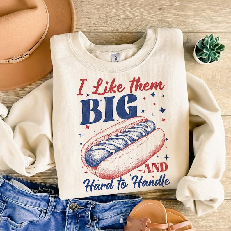 Funny Hot Dog Sweatshirt for 4th of July, Retro America Adult Humor ...