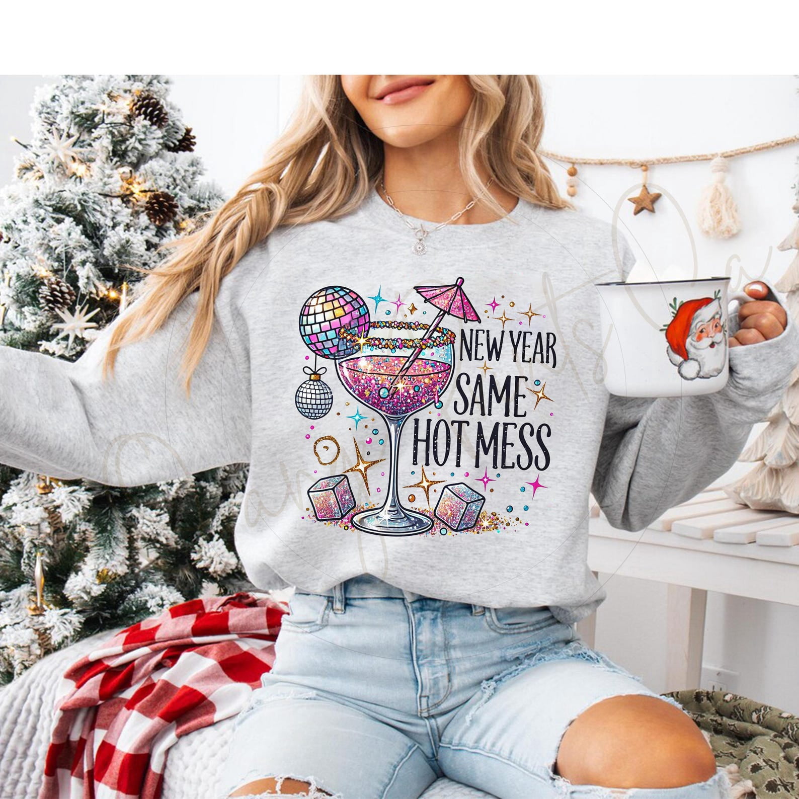 Funny Hot Mess New Year Party Cocktail Disco Ball Sweatshirt for Adult ...