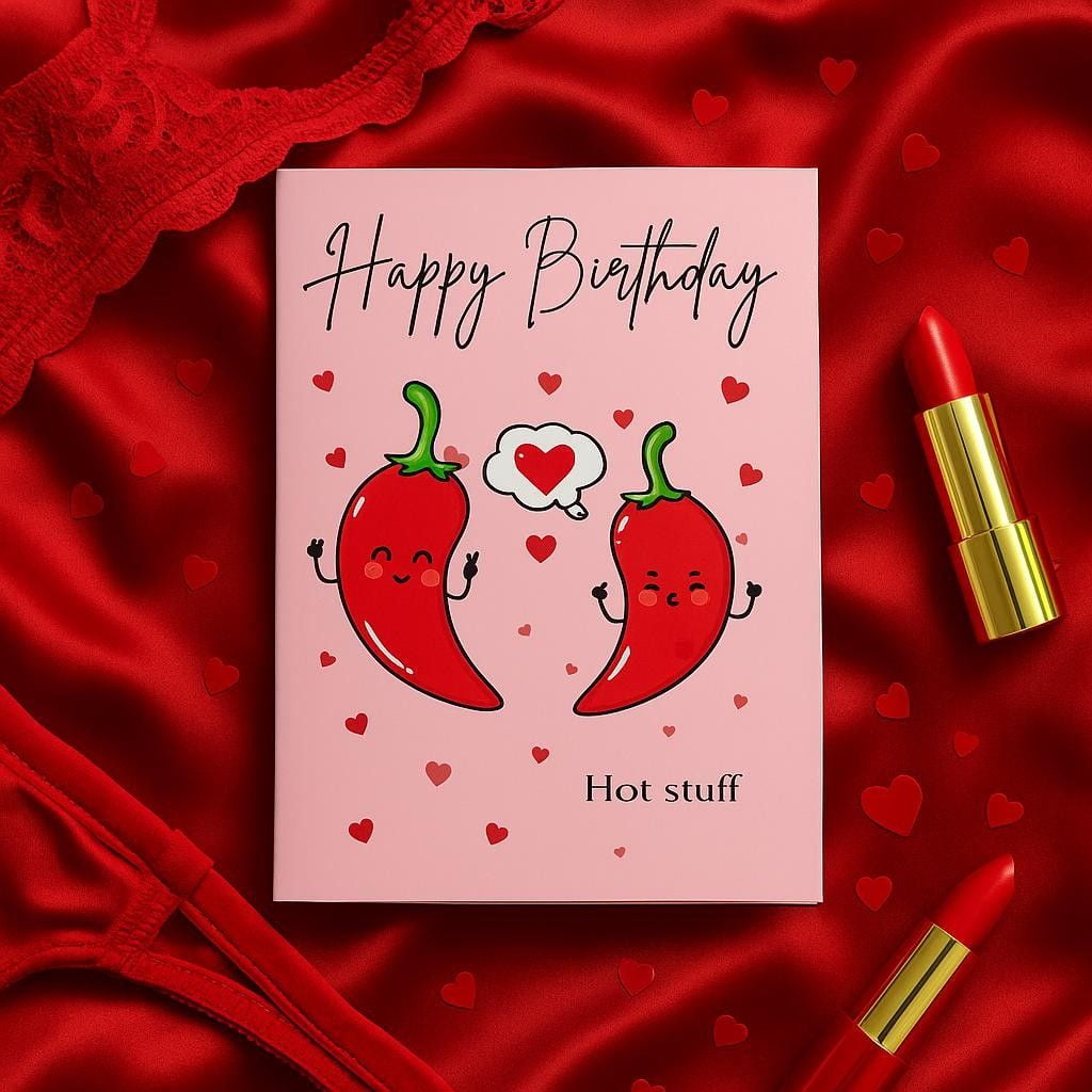 Funny Hot Stuff Birthday Card – Cute Chili Peppers Design – Blank ...