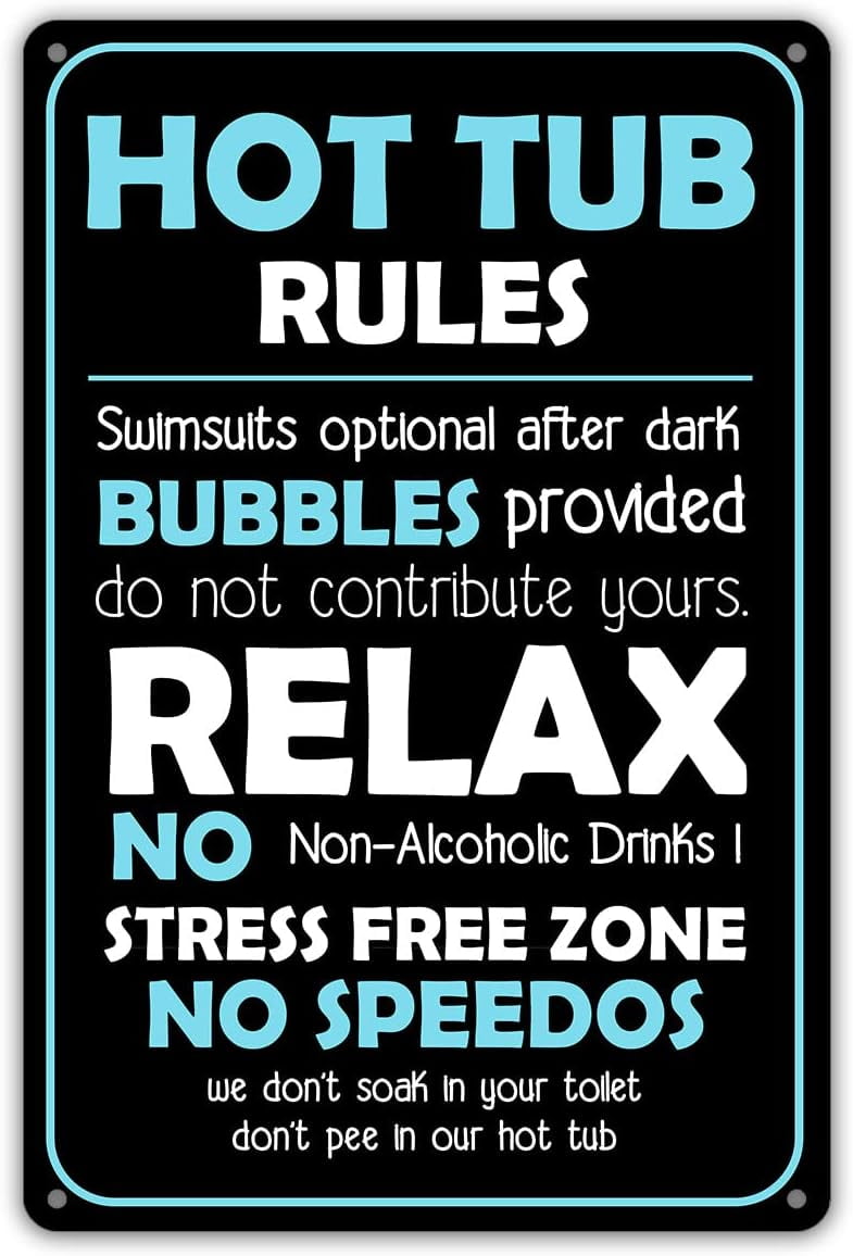 Funny Hot Tub Rules Metal Tin Sign Wall Decor Hot Tub Sign for Home ...