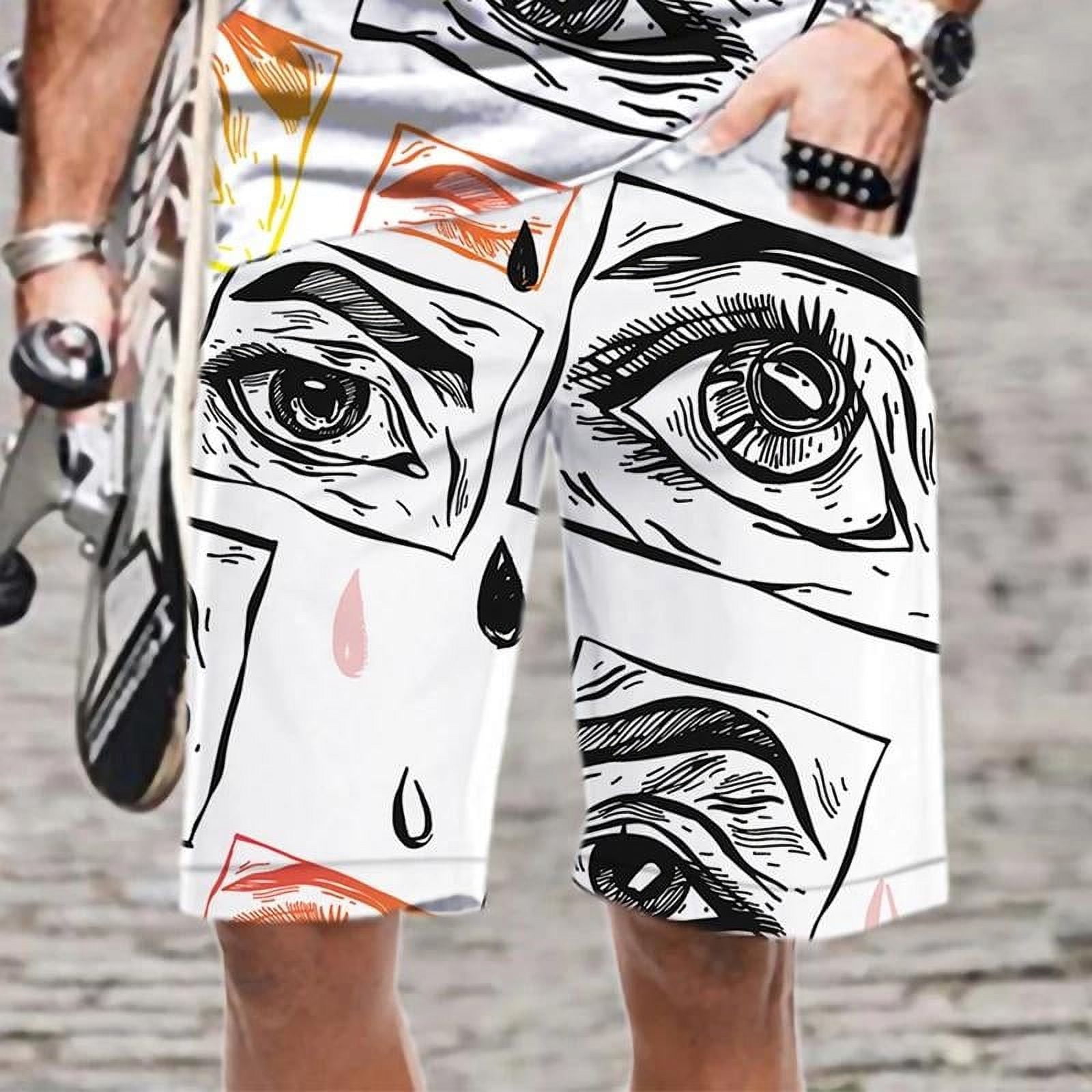 Funny Human Face Pattern Board Shorts 3D Printing Men's Outdoor Leisure ...
