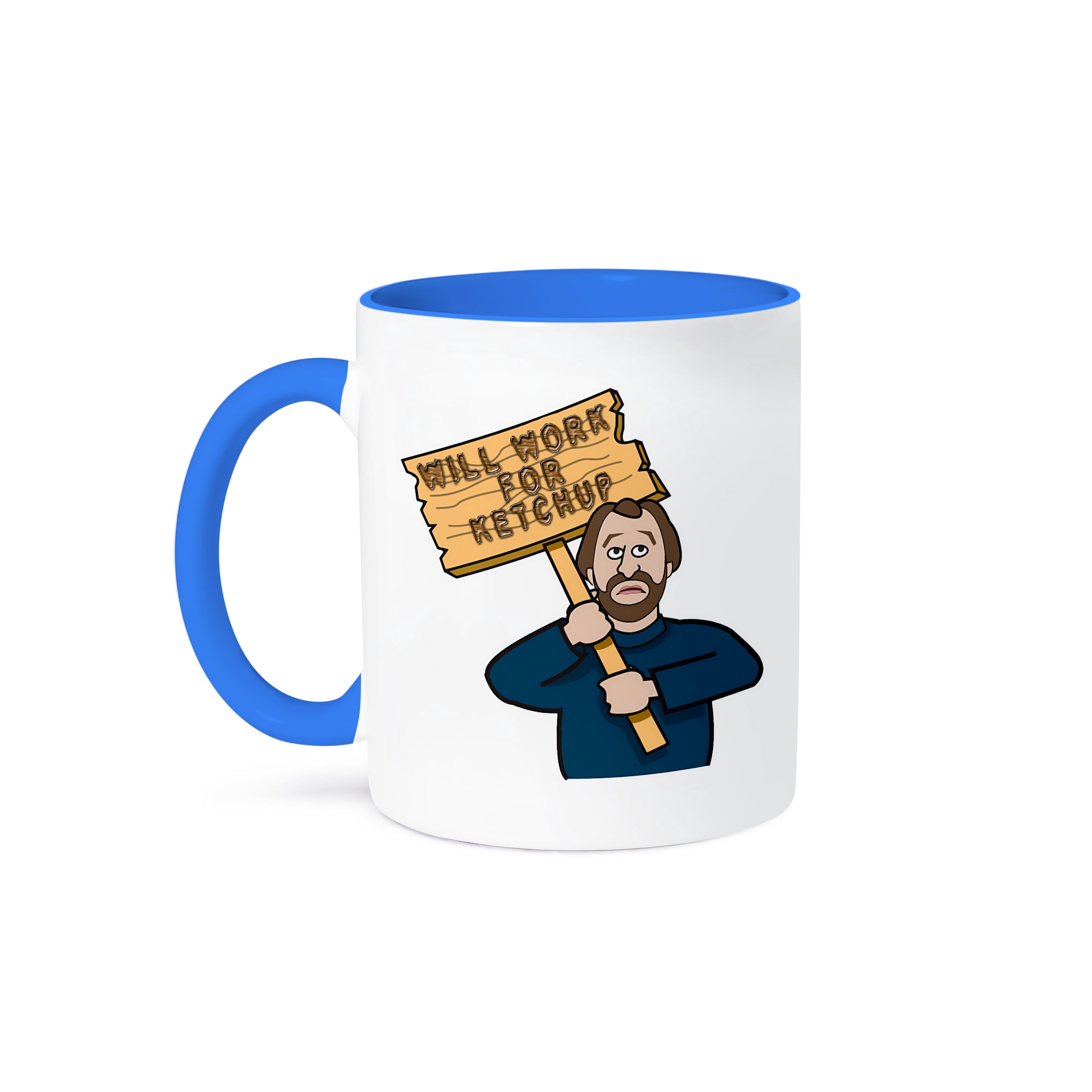 3dRose, Funny Humorous Man Guy With A Sign Will Work For Ketchup, 11oz ...