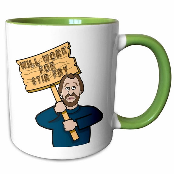 3drose, Funny Humorous Man Guy with a Sign Will Work for Stir Fry, 11oz ...