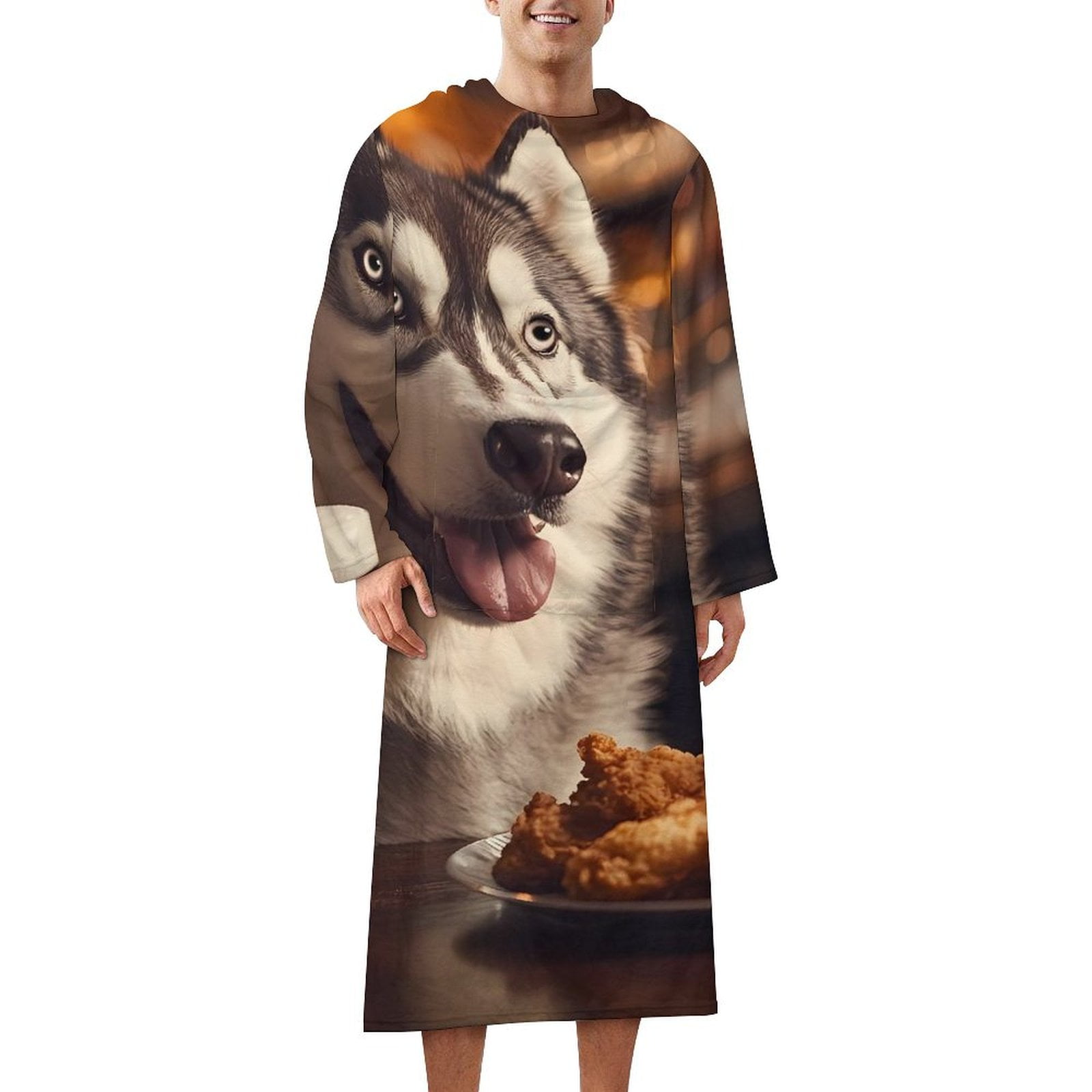 Funny Husky Beer And Fried Chicken Wearable Blanket with Sleeves and ...
