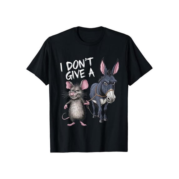 Funny "I Don't Care" Mouse and Donkey Graphic T-Shirt - 180g Cotton ...