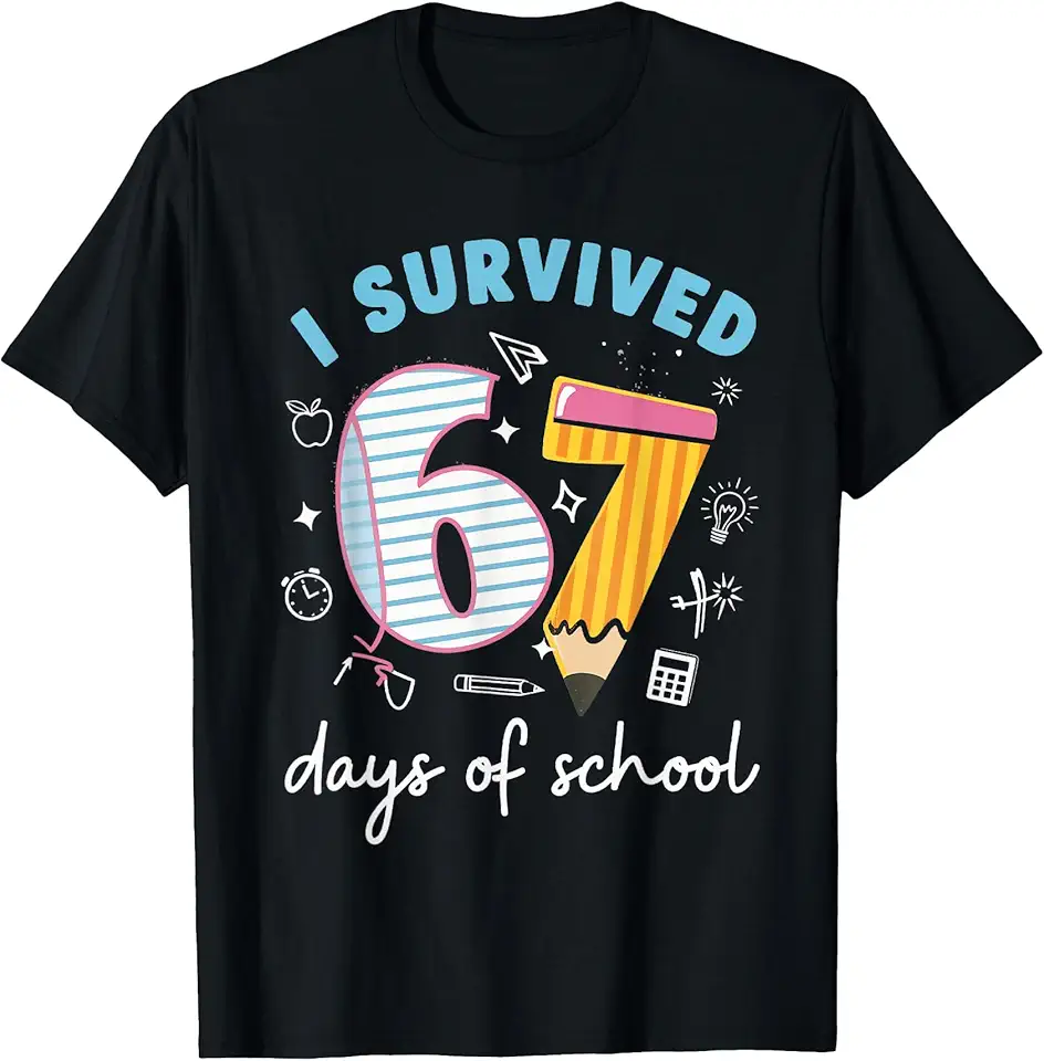 Funny I Survived 67 School Days Teacher Student Graphic Short Sleeve ...
