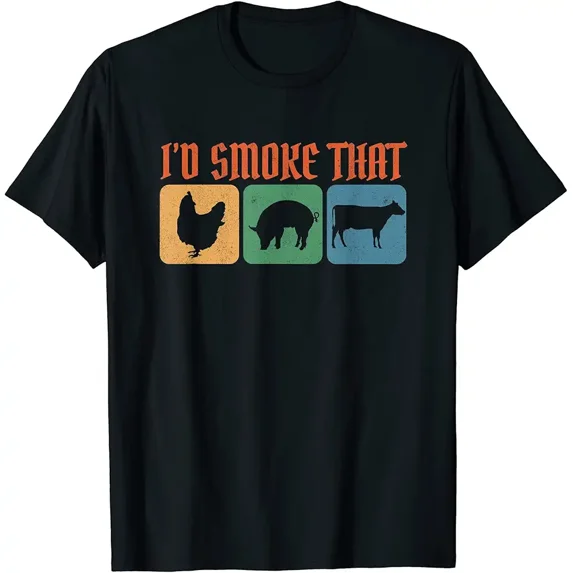 Funny I'd Smoke That BBQ Meat for Men Short Sleeve Graphic T-Shirt ...