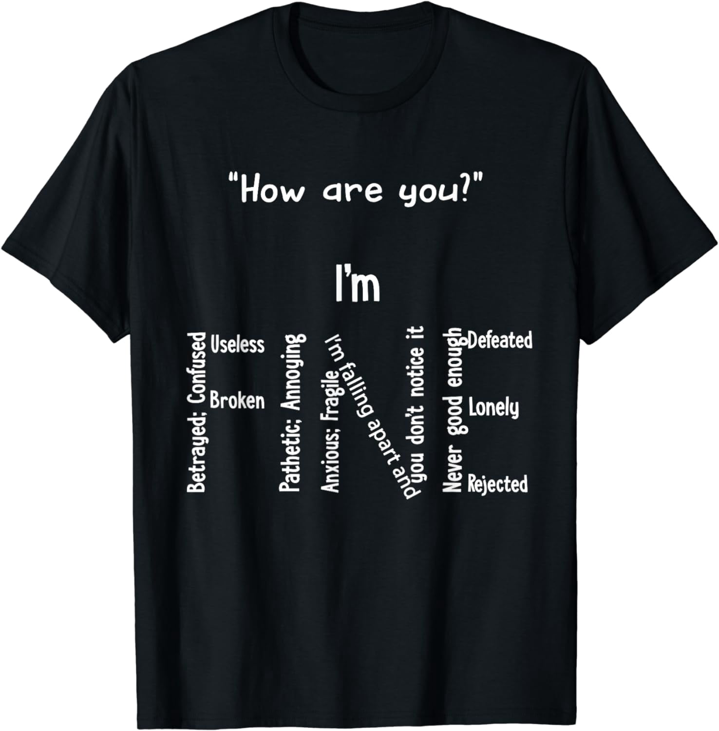 Funny I'm Fine Depression Mental Health Awareness T-Shirt T-Shirt ...