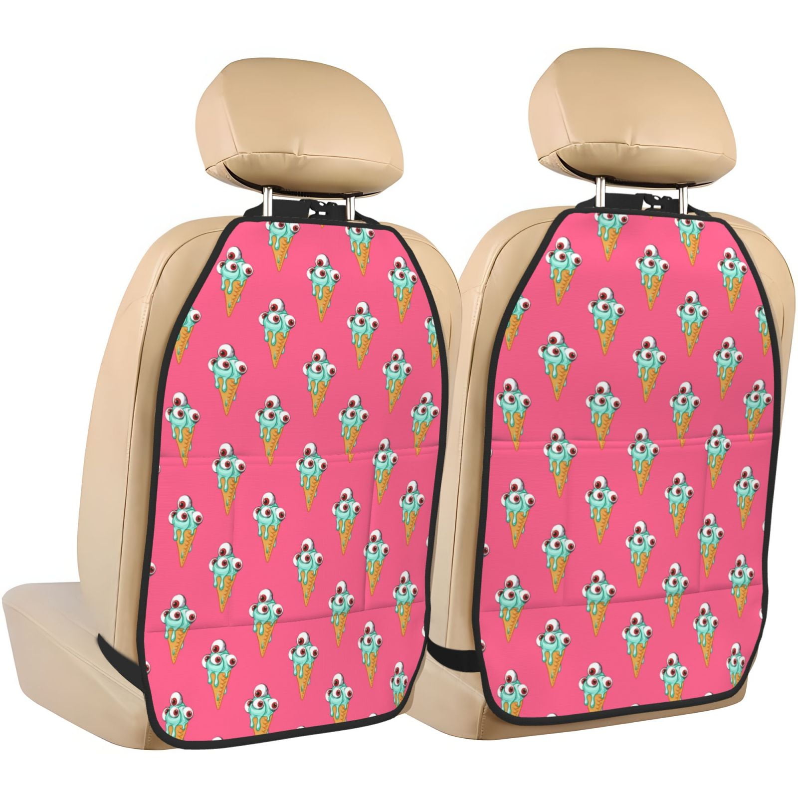 Funny Ice Cream Print Pink Backseat Car Organizer, 2 Pack Kick Mats ...