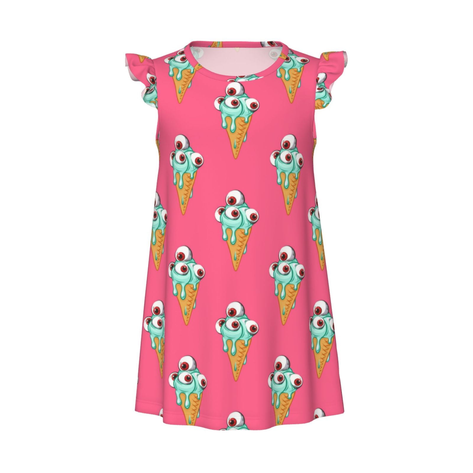 Funny Ice Cream Print Pink Girls Nightgowns, Short Sleeves Princess ...