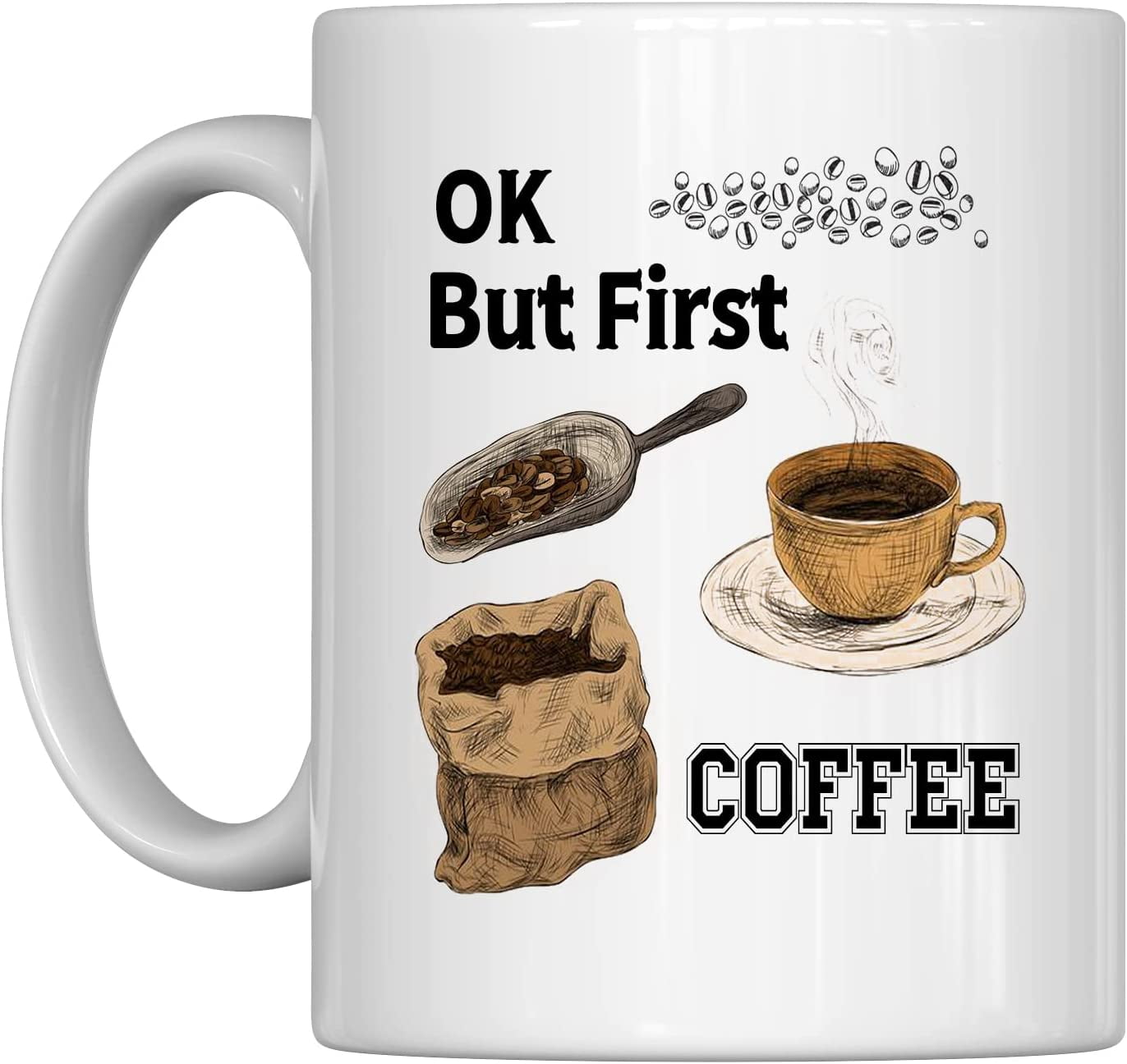 Funny Inspirational Coffee Mug,Ok,But First Coffee,Fun for Morning Hot ...