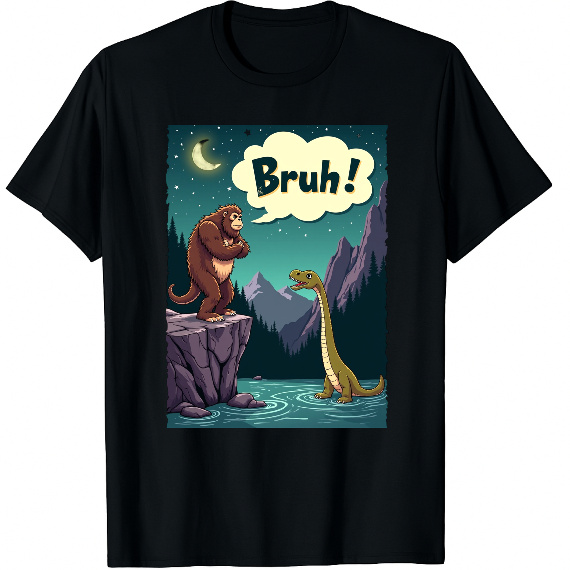 Funny Introvert Bigfoot Sasquatch Loch Ness Monster Bruh Graphic Black ...