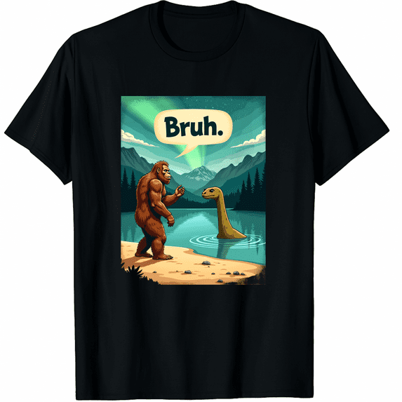 Funny Introvert Bigfoot Sasquatch Loch Ness Monster Bruh Graphic Black ...