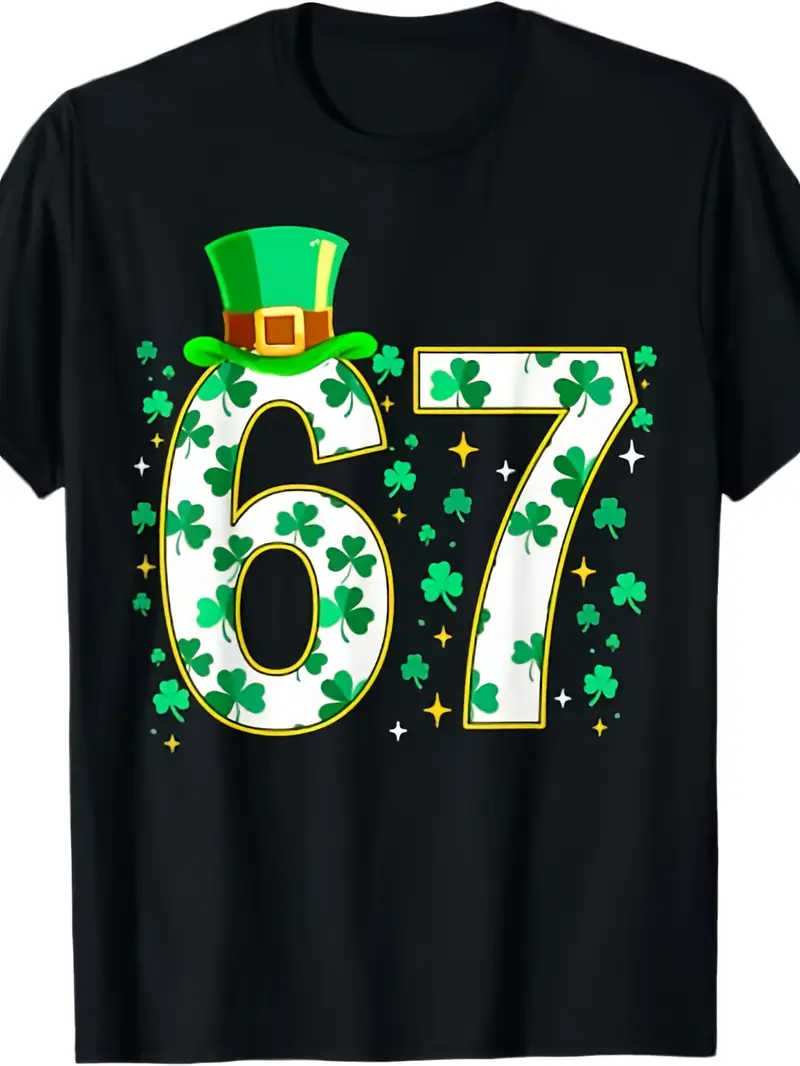 Funny Irish Shamrock Top Hat 67 Birthday Men Women Graphic Short Sleeve ...