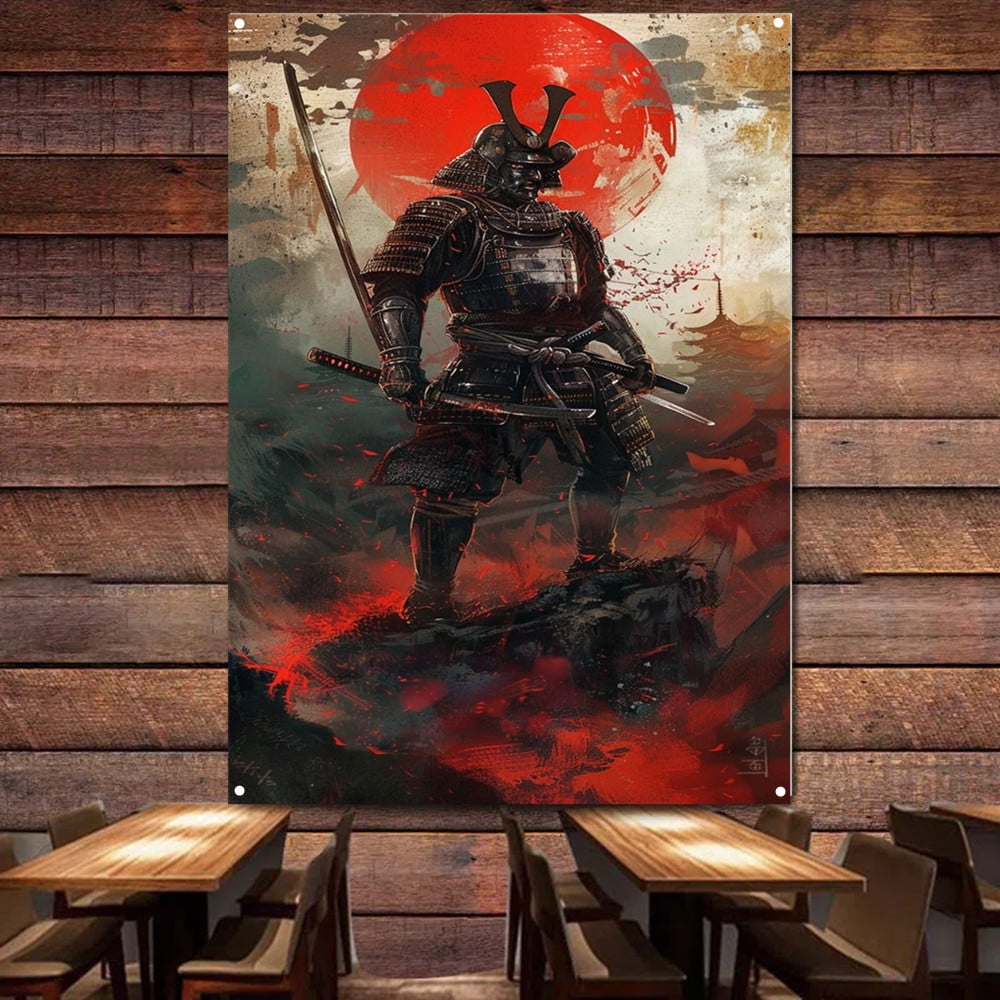 Funny Japanese Samurai Warrior Poster Artwork Banner Home Decoration Painting Vintage Bushido ...