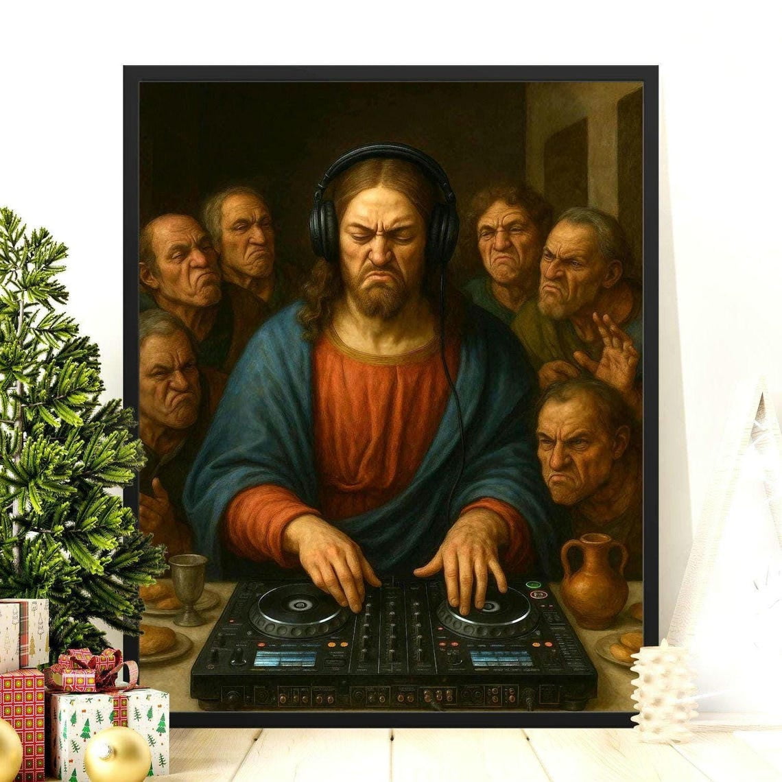 Funny Jesus Dj Posters, Last Supper Parody Art, Renaissance Music Print ...