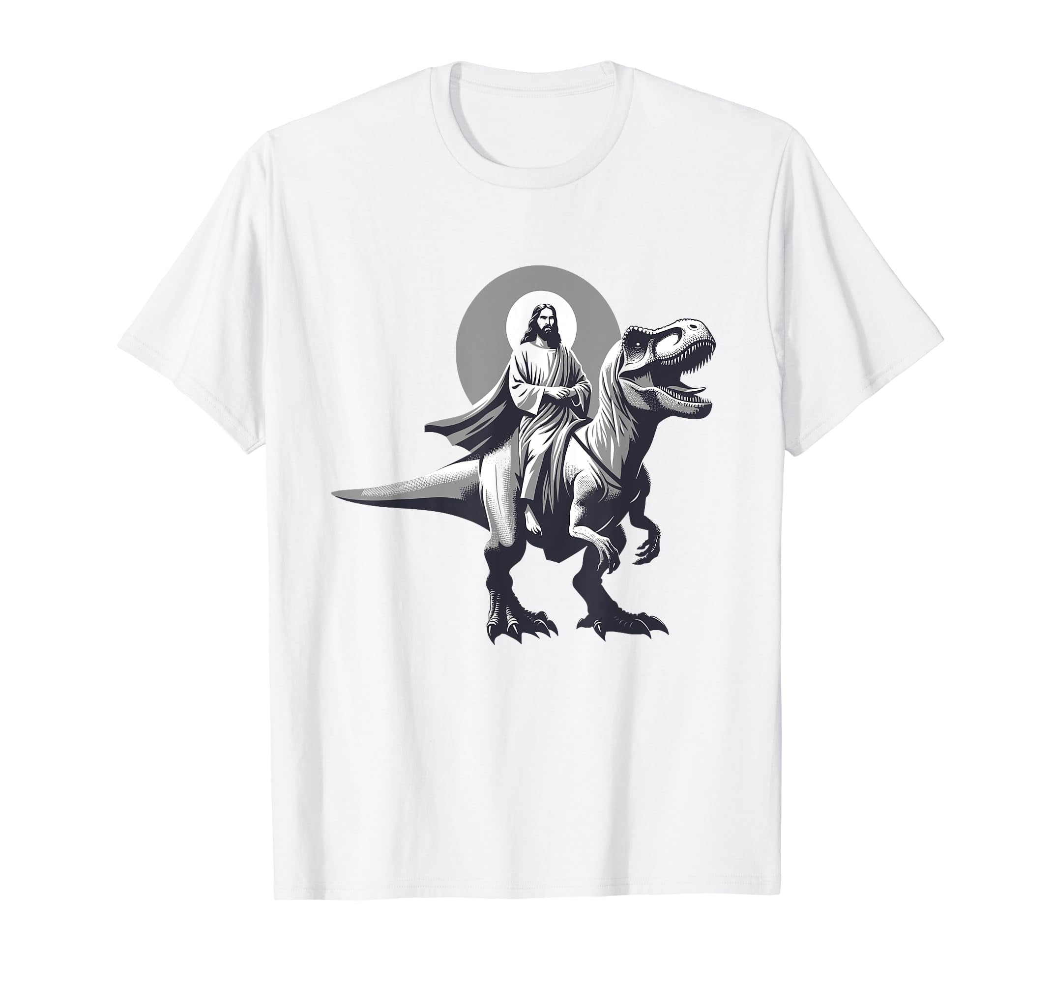 Funny Jesus Riding T-Rex Dinosaur Meme Parody for Believers T-Shirt ...