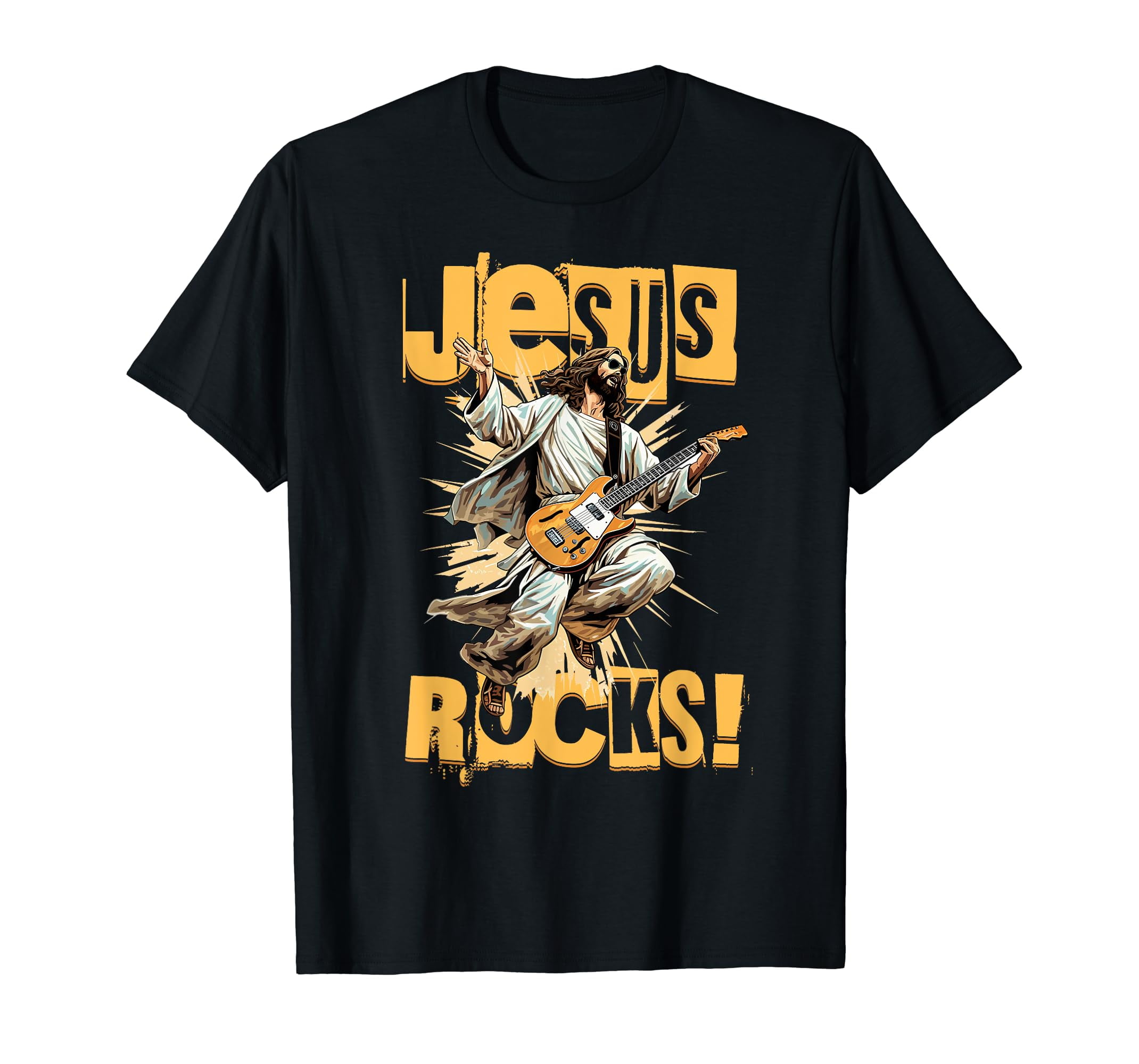 Funny Jesus Rocks! Rocking Guitar Playing Jesus Christ T-Shirt ...