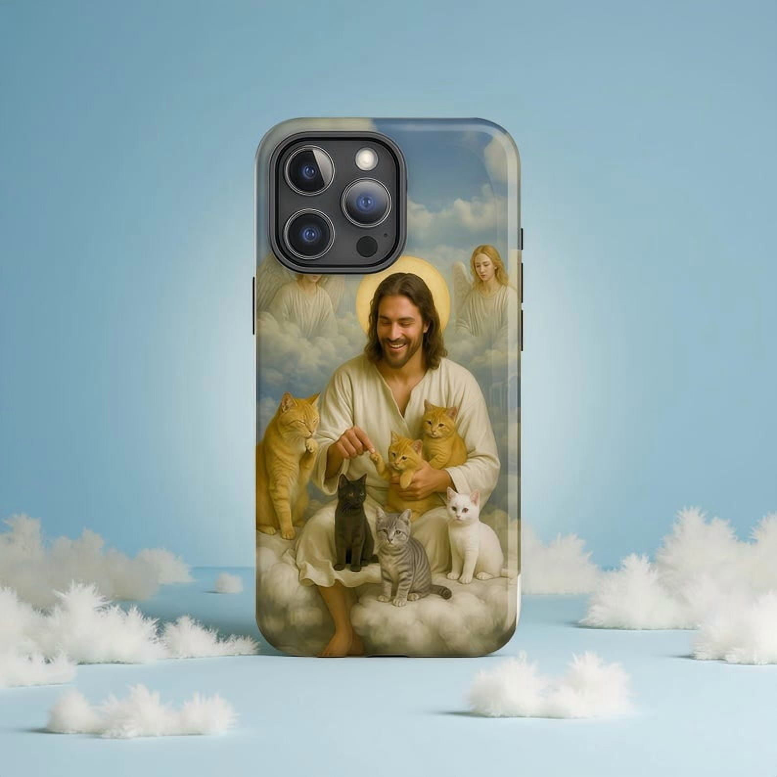 Funny Jesus and Cat Meme Phone Case for iPhone 11 to 17 Pro Max ...