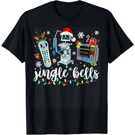 Funny Jingle Bells Telemetry Nurse Christmas Tech T-Shirt with Robot ...