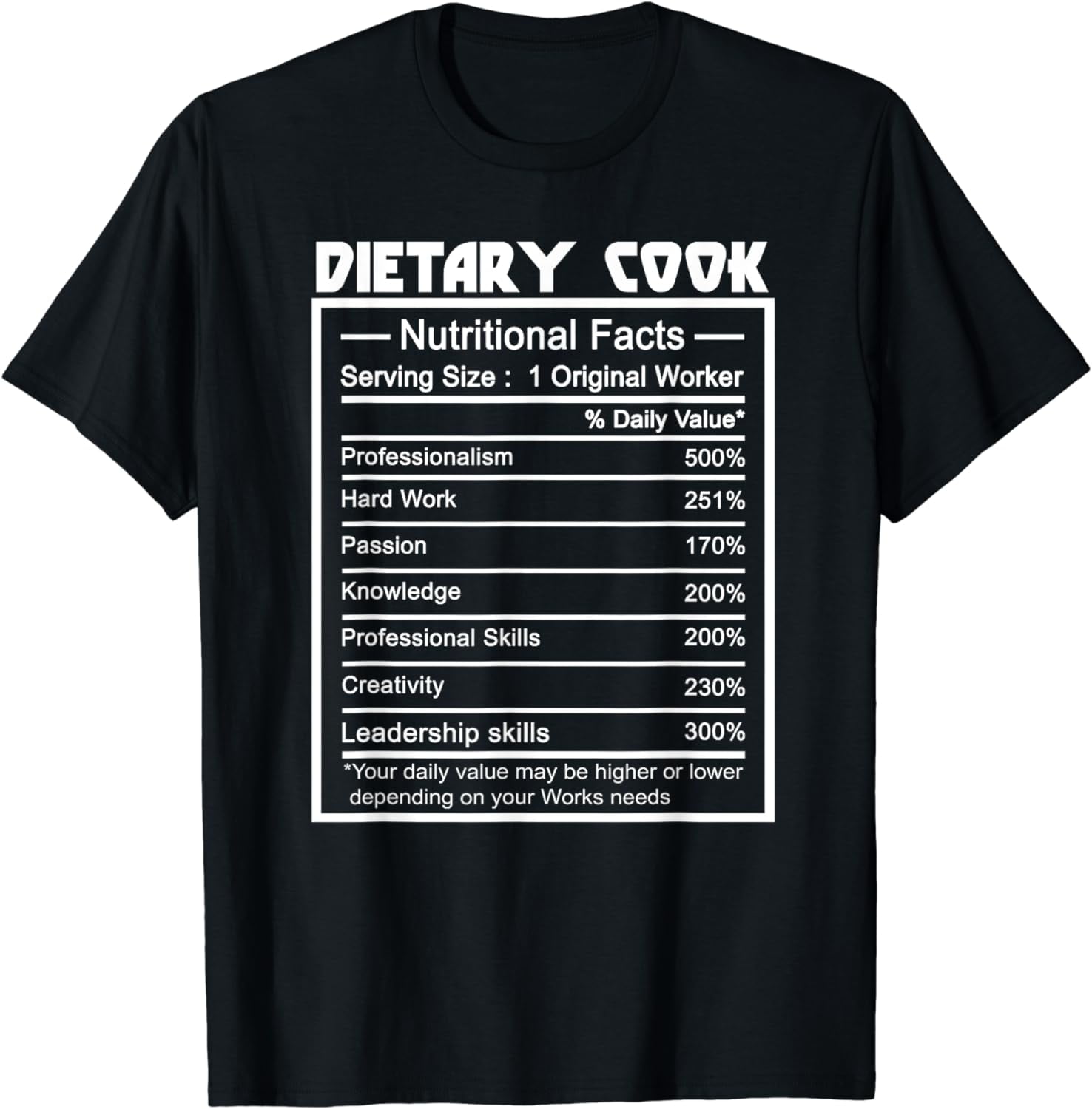 Funny Job Title Worker Nutrition Facts Dietary Cook T-Shirt - Walmart.com