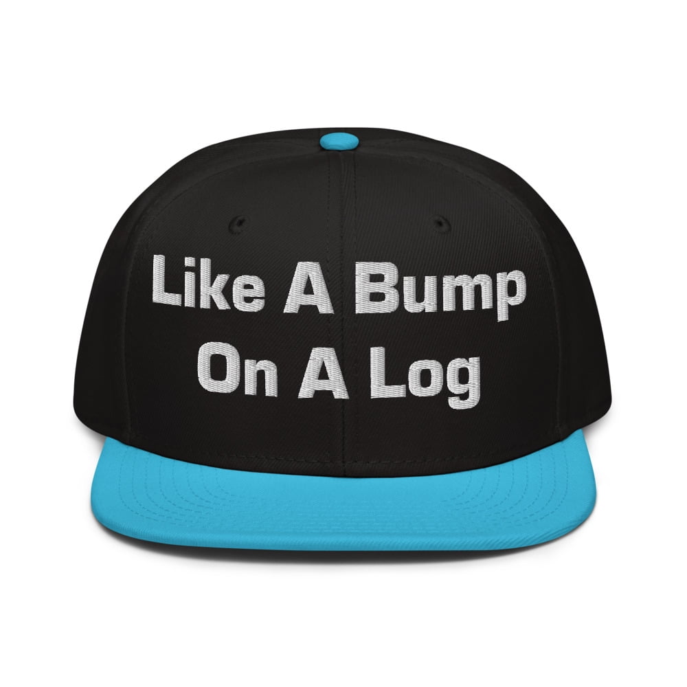 Funny Joke Snapback Hat, Like A Bump On A Log- Embroidery (Aqua blue ...