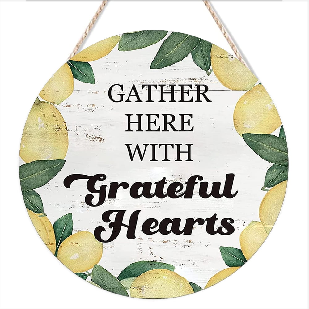 Funny Kitchen Round Hanging Wood Sign Wall Decor Gather Here With ...