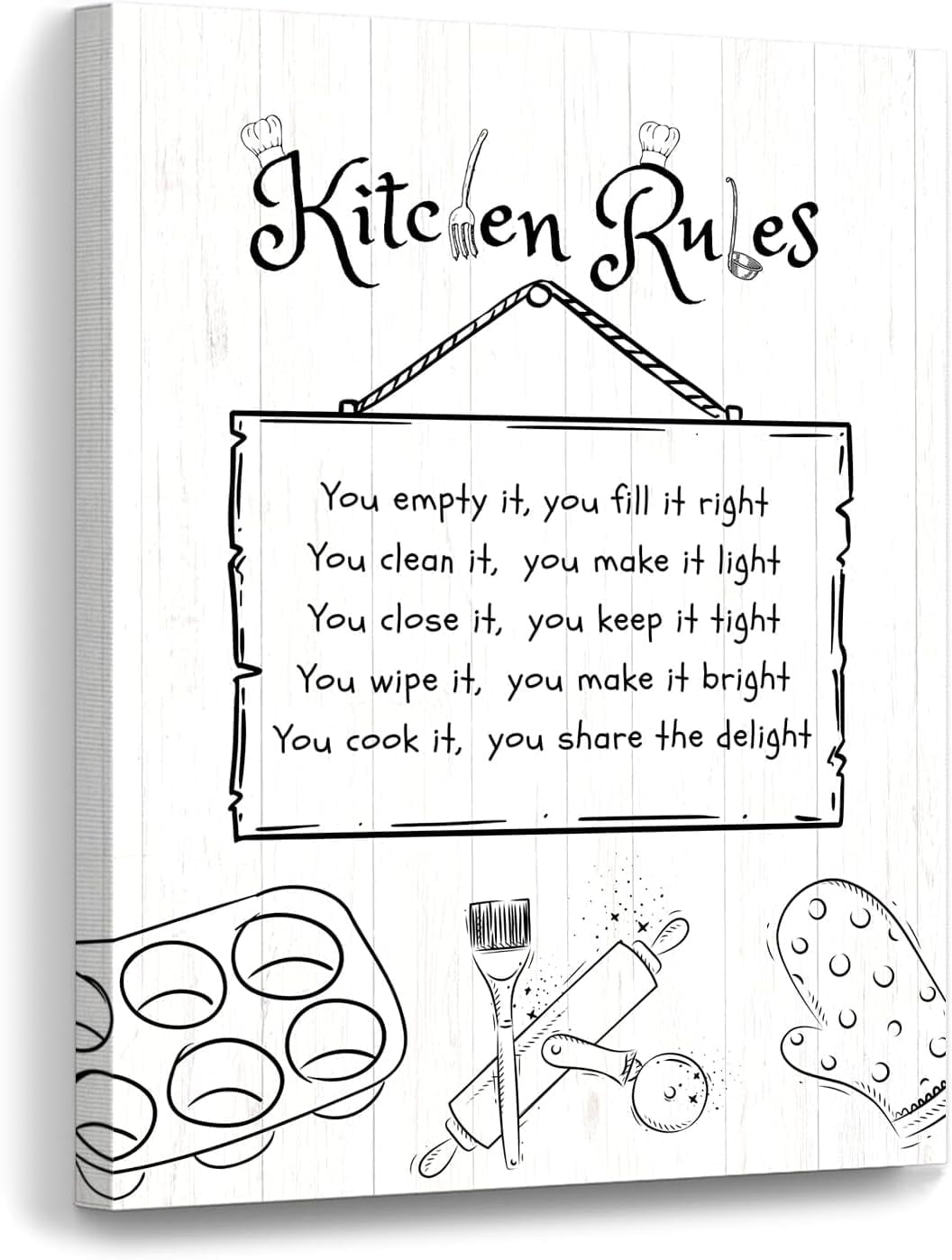 Funny Kitchen Rules Wall Decor Framed Farmhouse Kitchen Rules Wall Art Canvas Signs with Wood ...