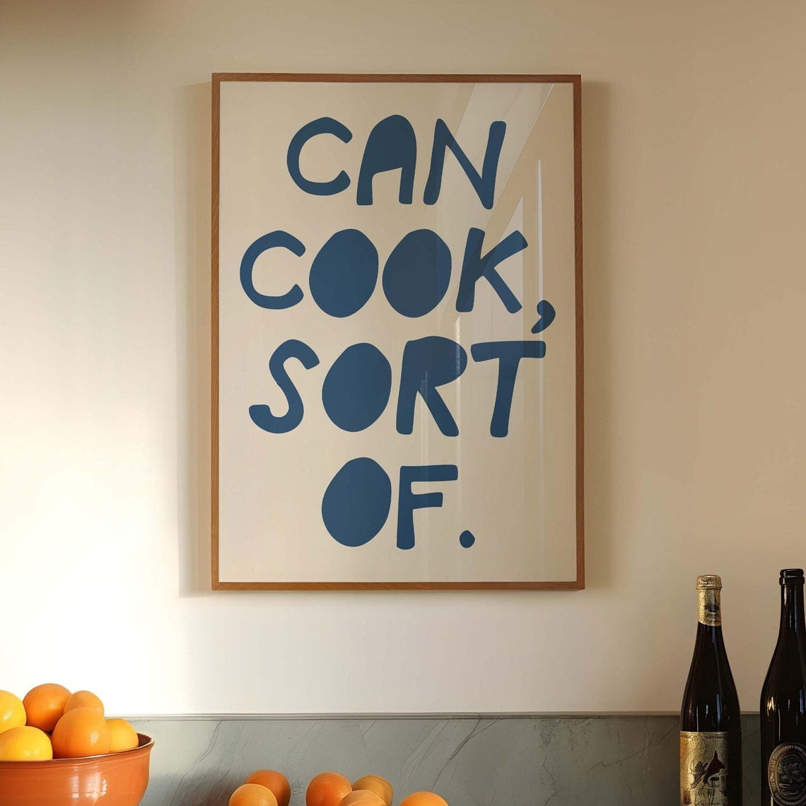 Funny Kitchen Wall Art – Can Cook Sort Of Print, Blue Typography Poster ...