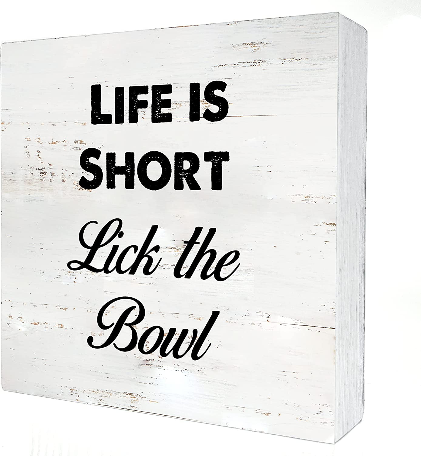 Funny Kitchen Wooden Box Sign Desk Decor Life Is Short Lick The Bowl ...