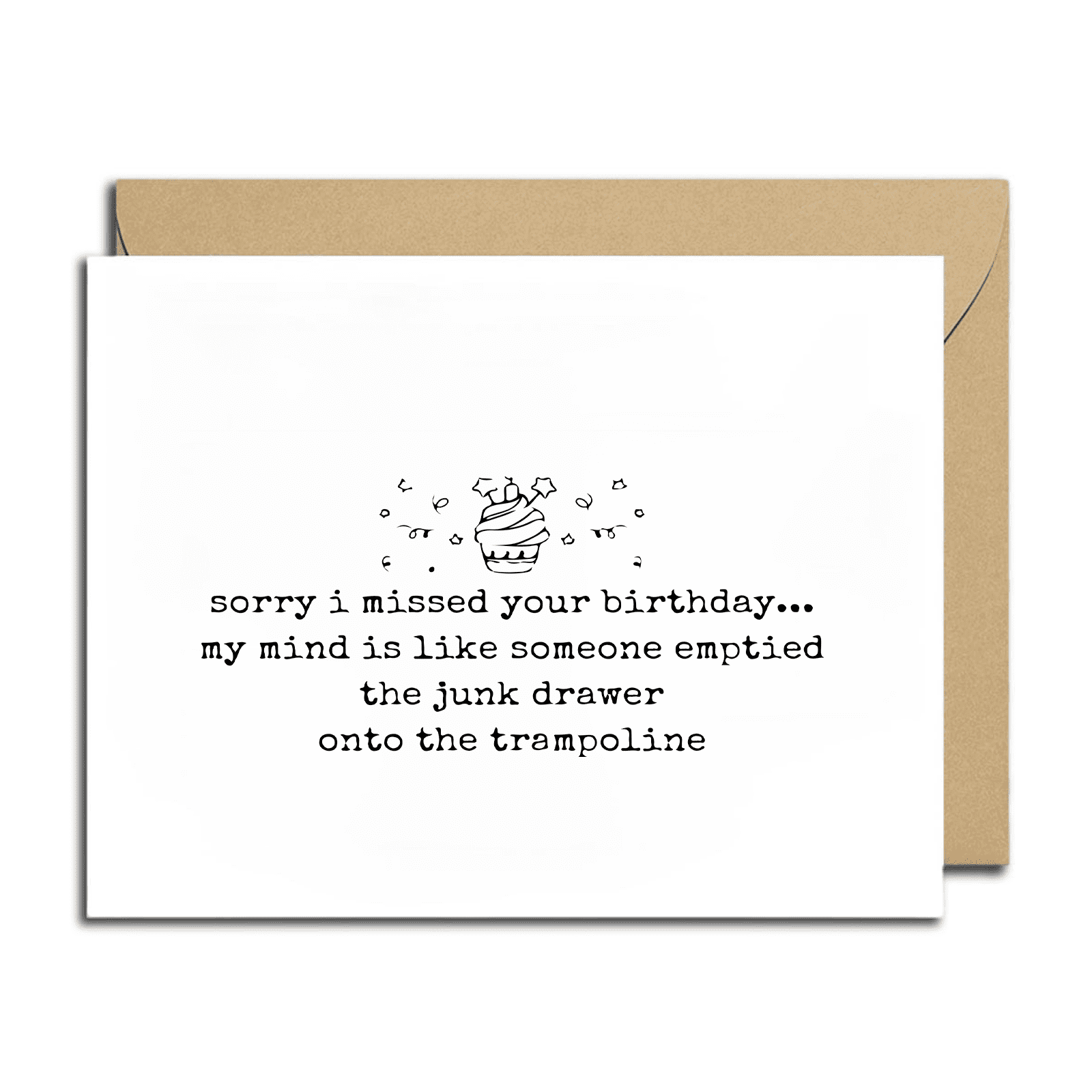 Funny Late Birthday Apology Card – Humorous Junk Drawer Trampoline ...