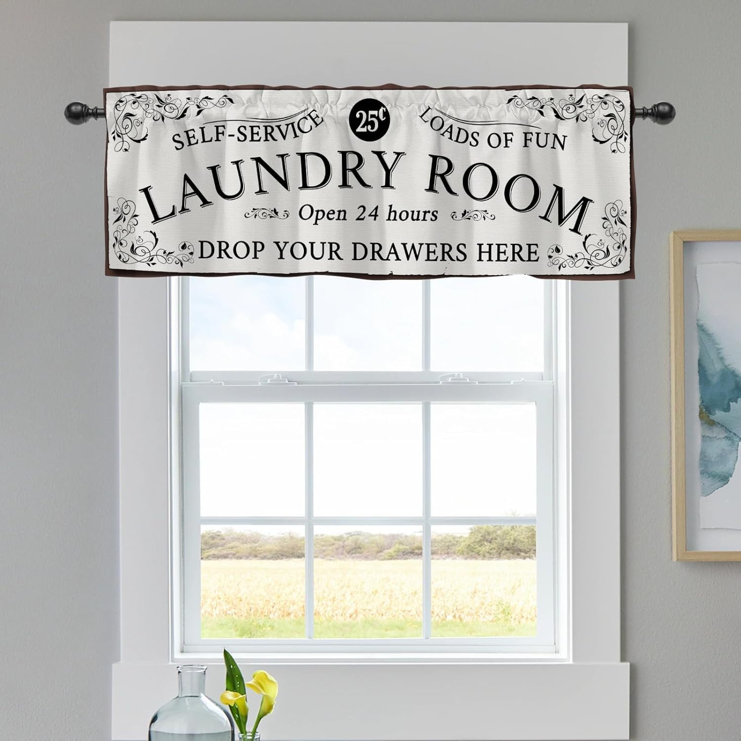 Funny Laundry Room Curtains Valance for Windows, Vintage Farmhouse ...