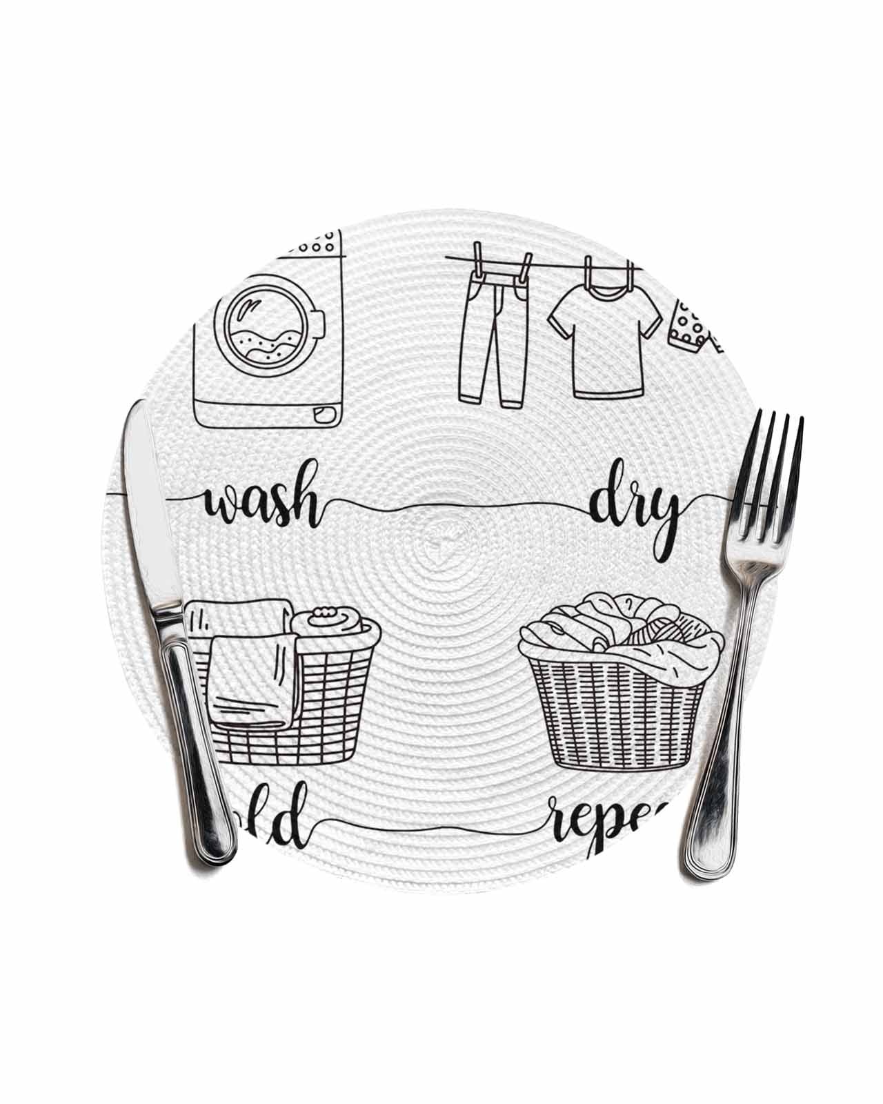 Funny Laundry Room Guide Round Table Placemats 1 pc, Wash Dry Fold ...