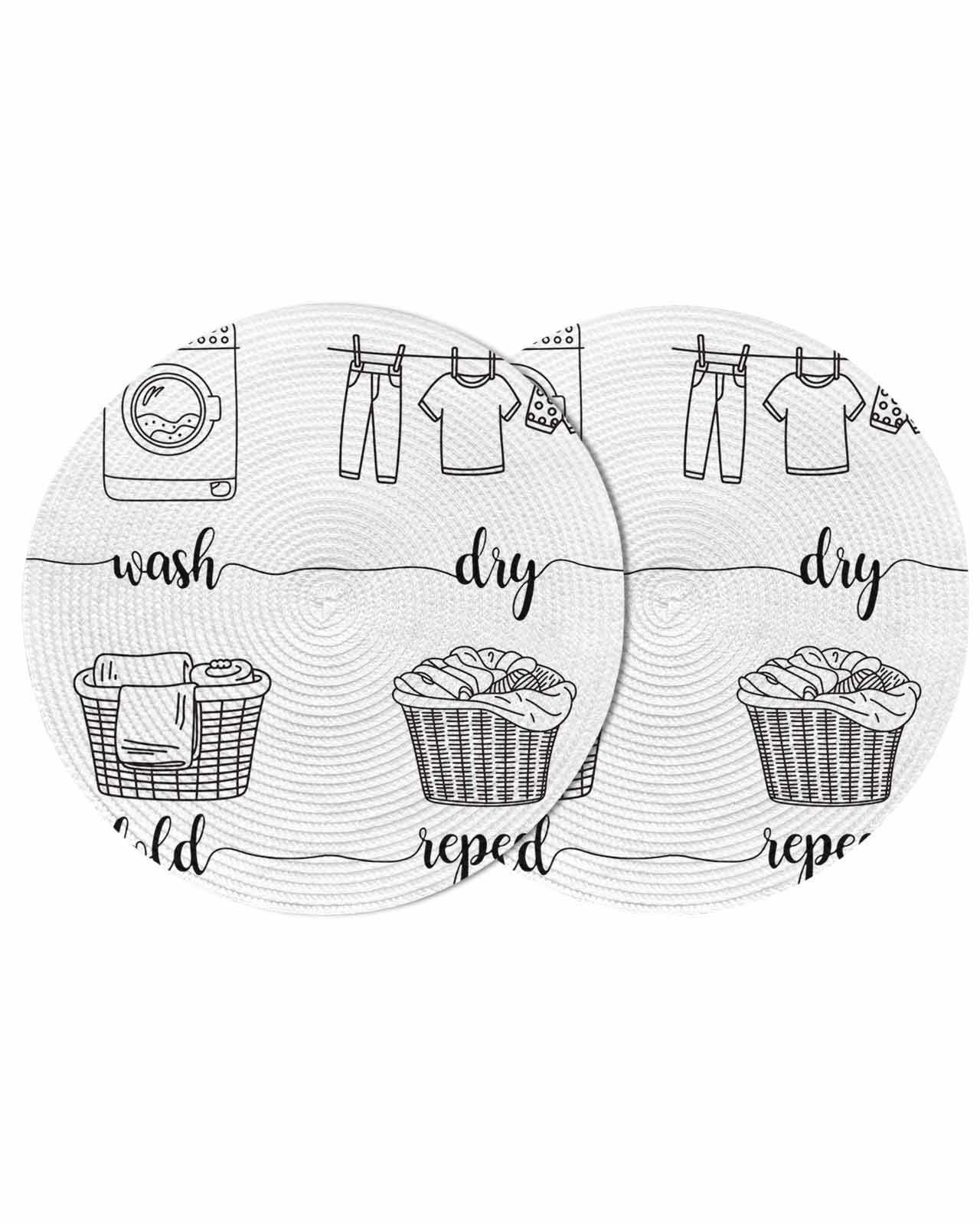 Funny Laundry Room Guide Round Table Placemats set of 2, Wash Dry Fold ...