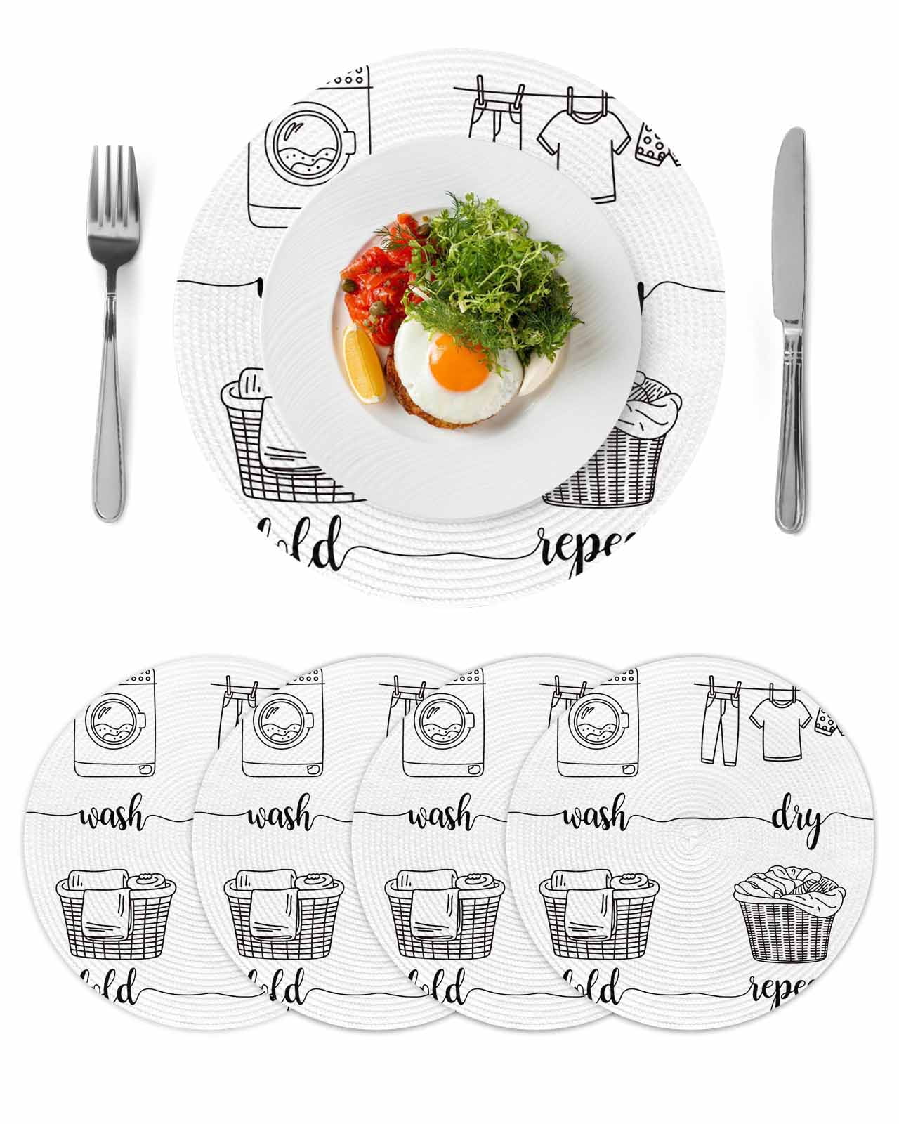 Funny Laundry Room Guide Round Table Placemats set of 4, Wash Dry Fold ...